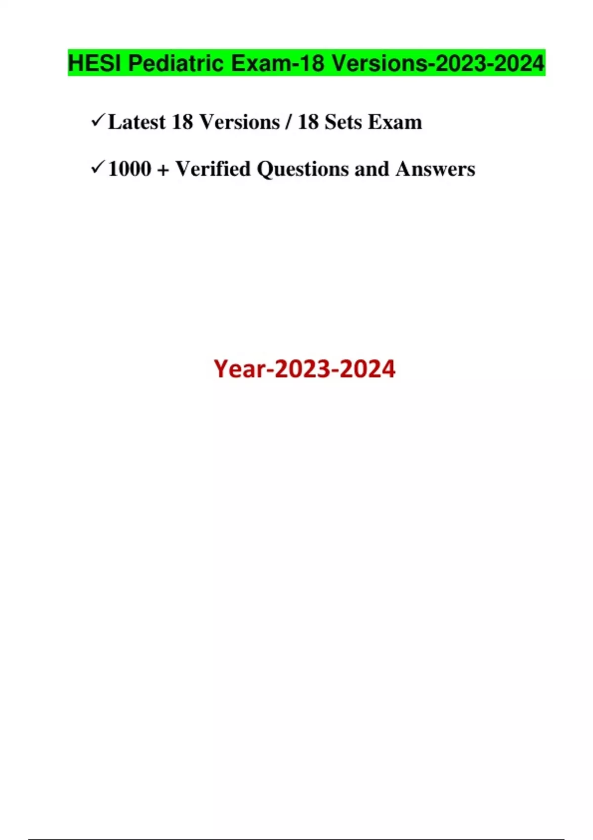 ACTUAL HESI Pediatric Exam-18 Versions-_compressed - HESI Pediatric ...