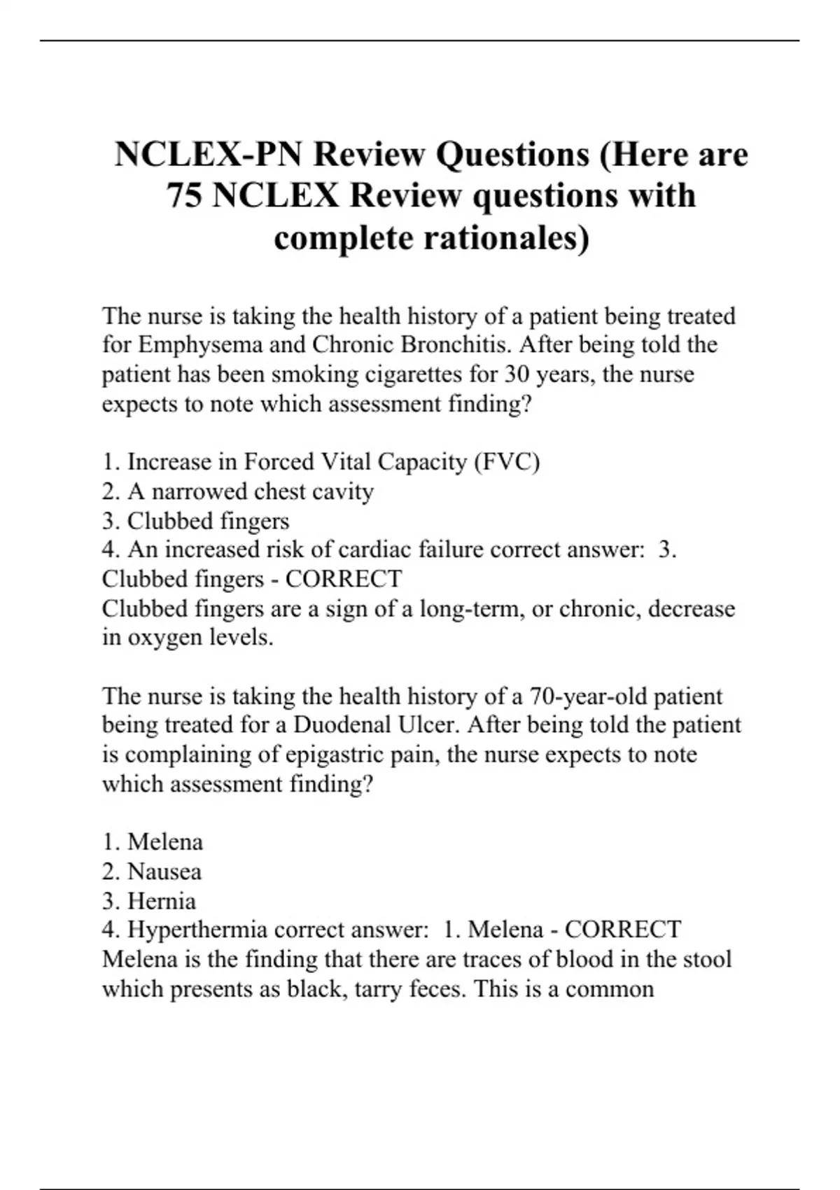 NCLEX-PN Review Questions (Here are 75 NCLEX Review questions with ...