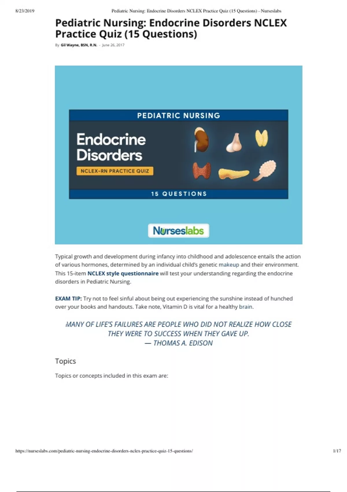 Pediatric Nursing: Endocrine Disorders NCLEX Practice Quiz and ...