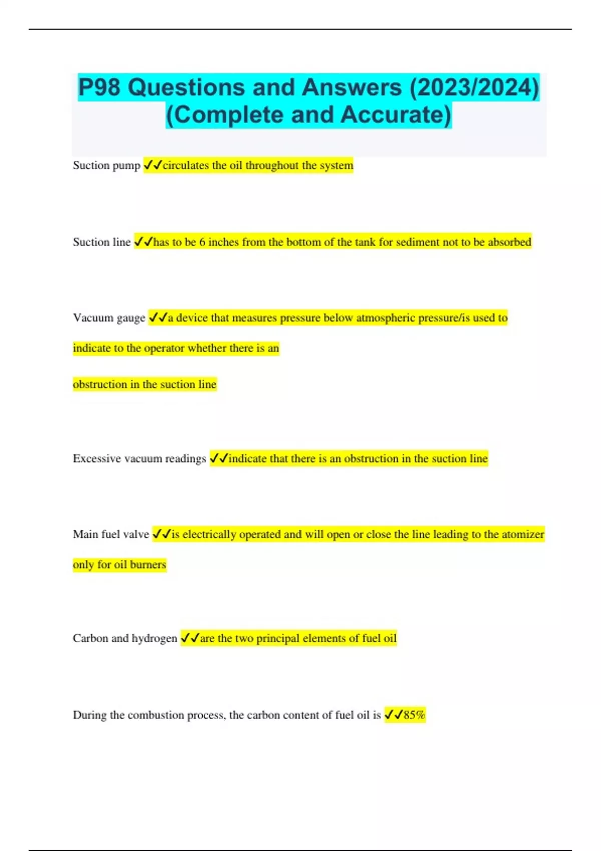 P98 Questions and Answers (2023/2024) (Complete and Accurate) - P98 - Stuvia US