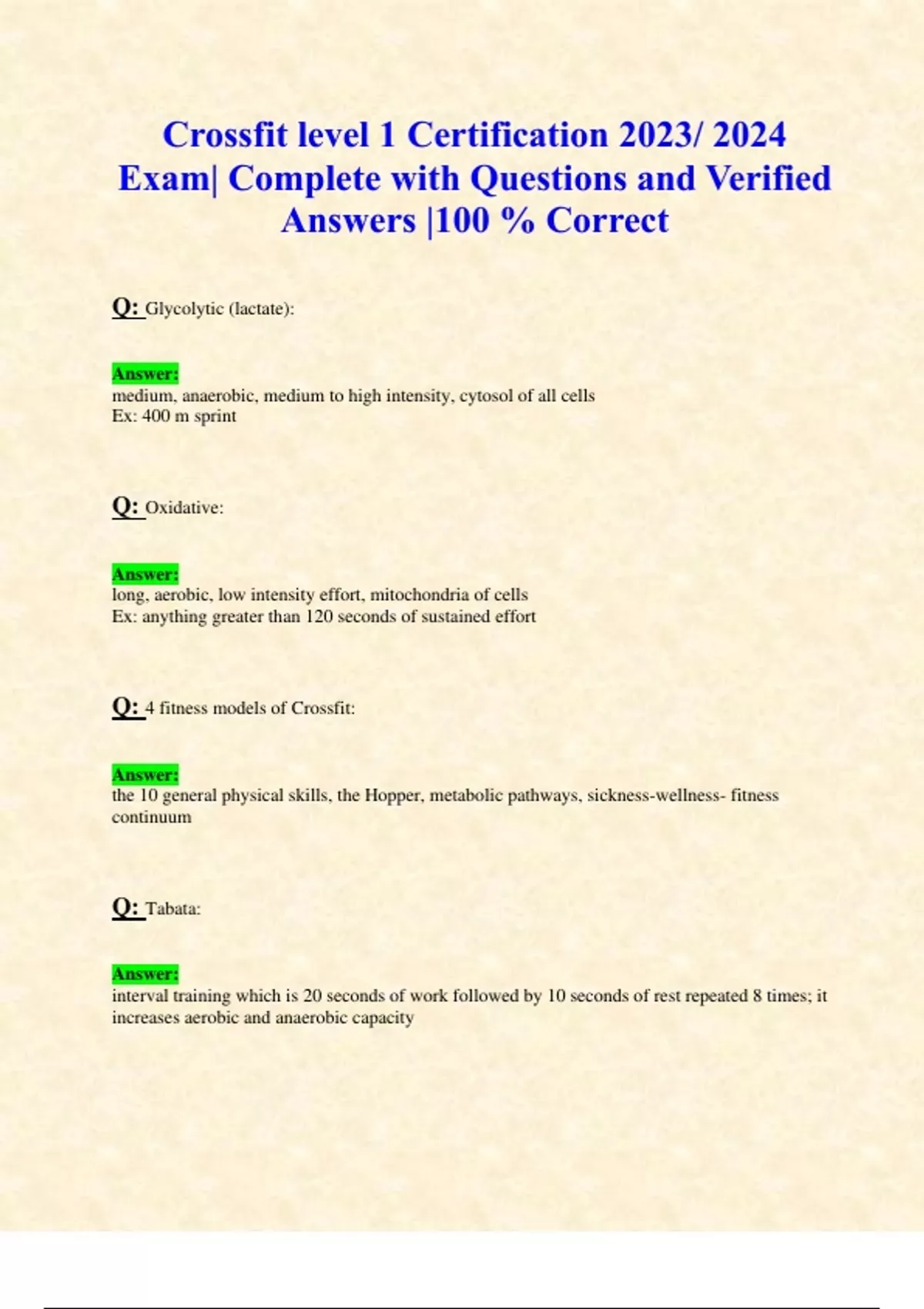 Crossfit level 1 Certification 2023/ 2024 Exam| Complete with Questions ...