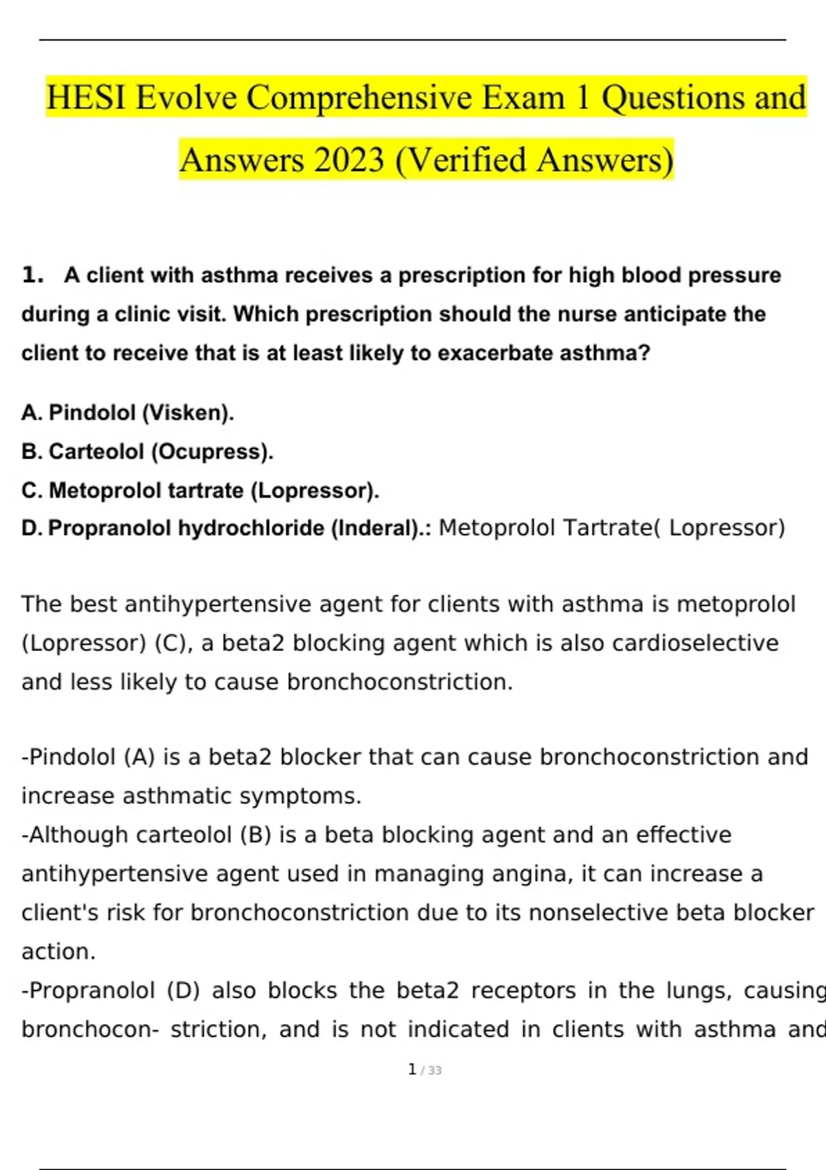 HESI Evolve Comprehensive Exam 1 Questions and Answers 2023 (Verified ...