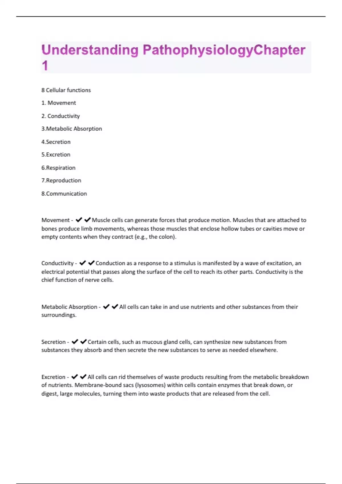 Understanding Pathophysiology Chapter 1 EXAM(Answered;graded A+ ...