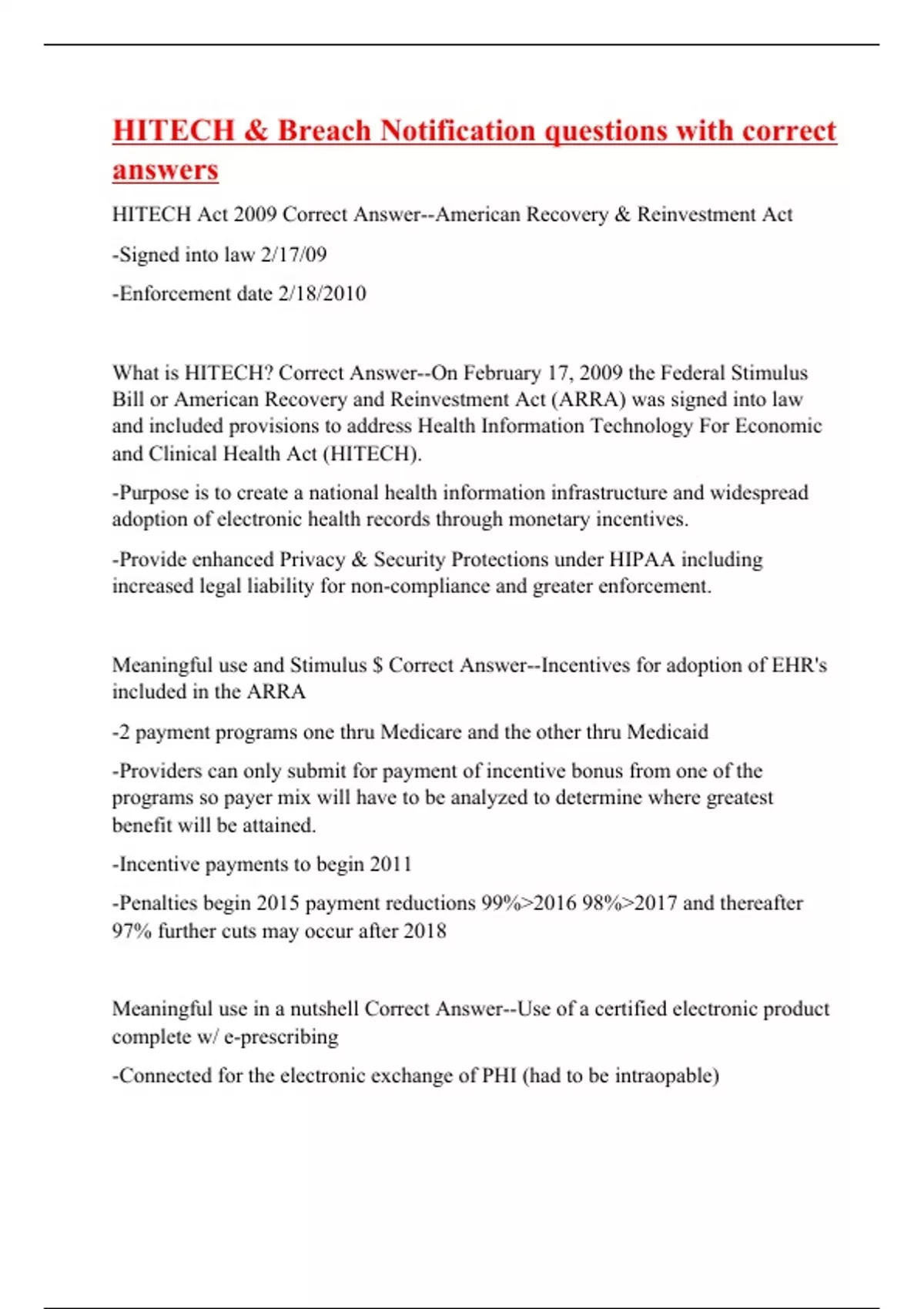 HITECH & Breach Notification questions with correct answers - HITECH ...