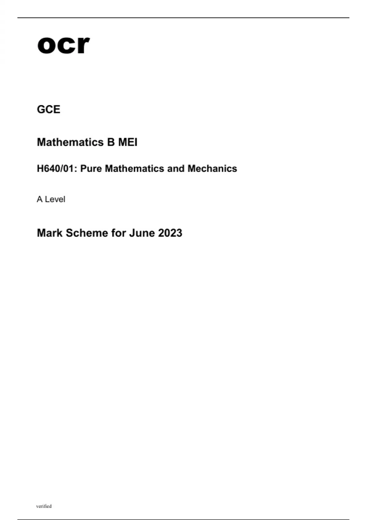 ocr A Level Mathematics B (MEI) H640/01 June2023 Question Paper and ...