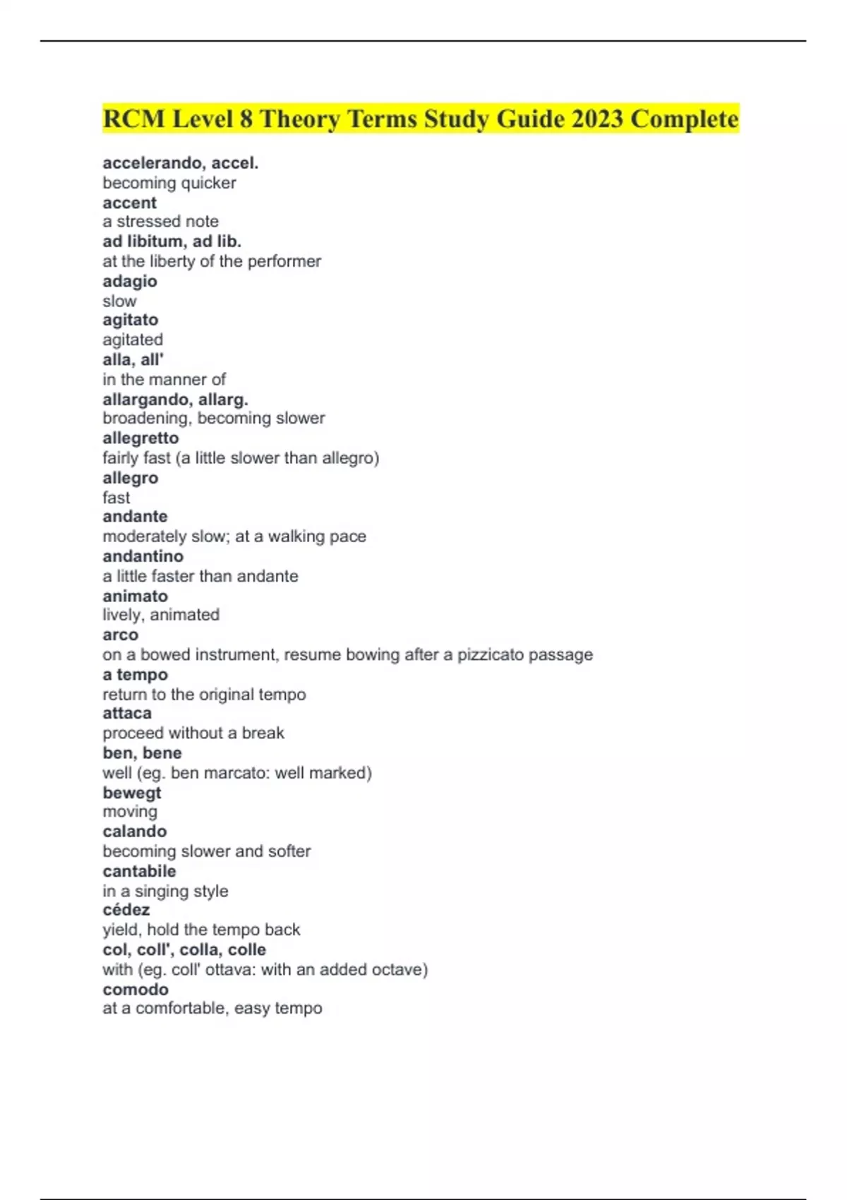 RCM Level 8 Theory Terms Study Guide 2023 Complete - RCM - Stuvia US