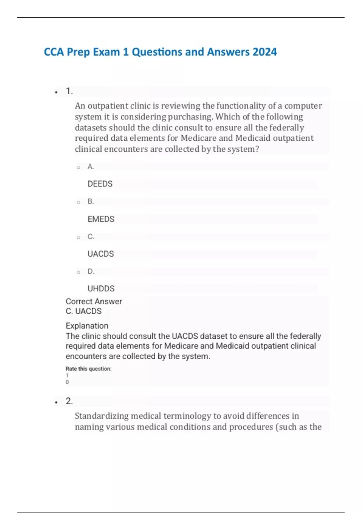 CCA Prep Exam 1 Questions and Answers 2024 - CCA - Stuvia US