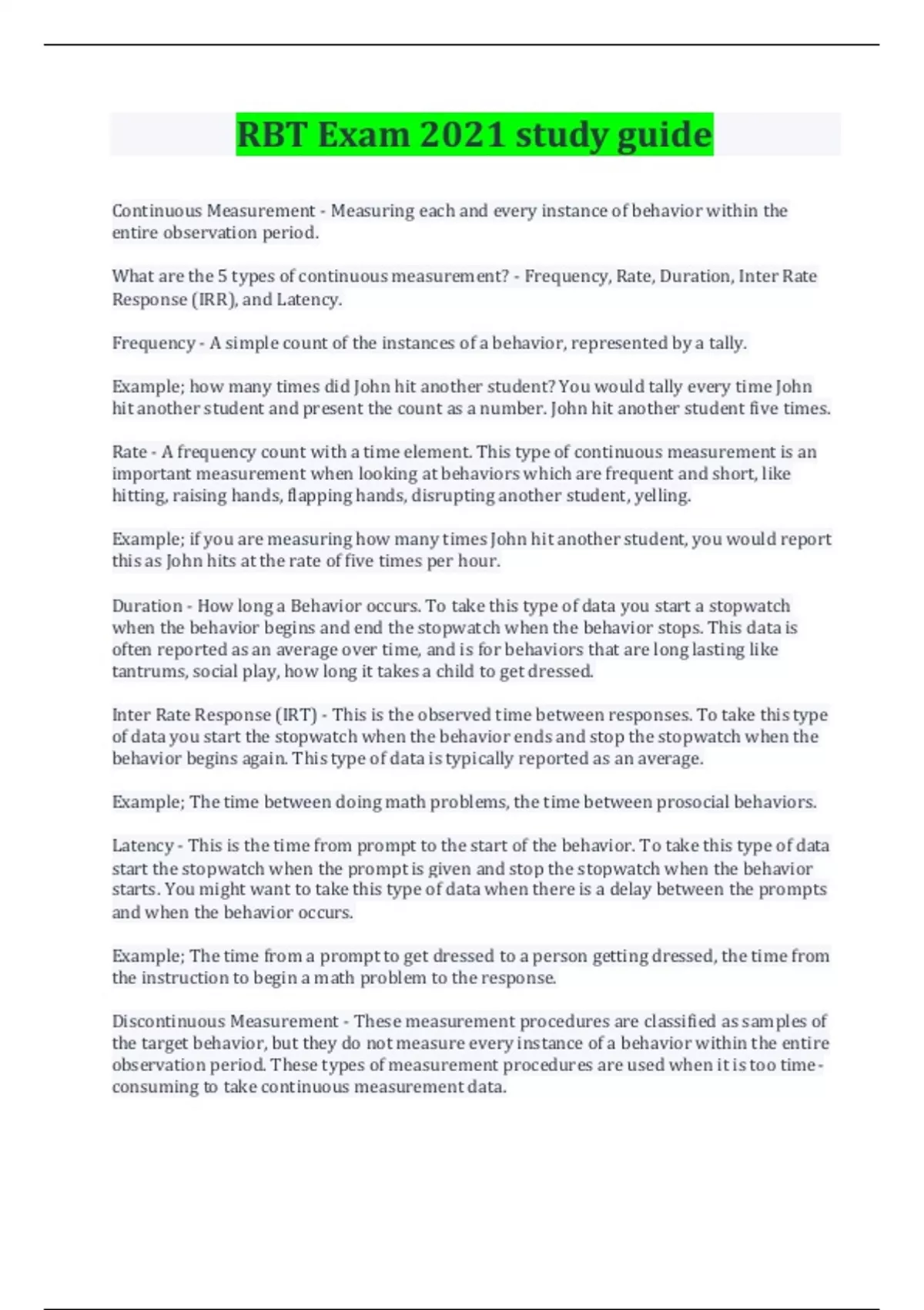 RBT Exam 2021 study guide Questions with Correct Answers Graded A+ ...