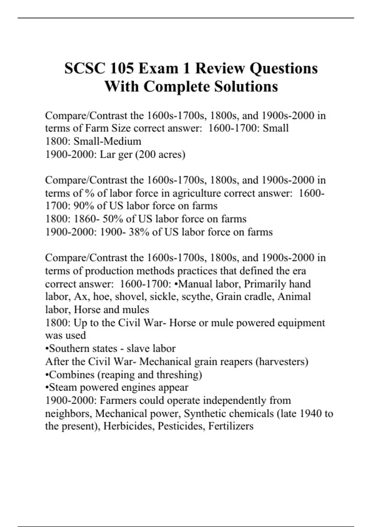 SCSC 105 Exam 1 Review Questions With Complete Solutions - SCSC 105 - Stuvia US