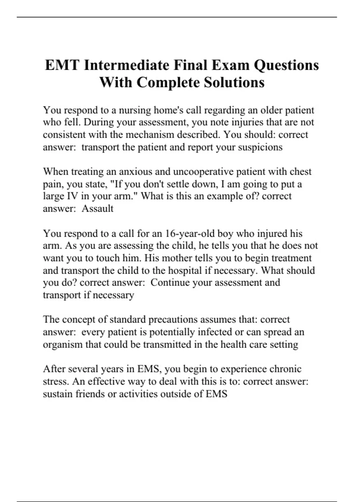 EMT Intermediate Final Exam Questions With Complete Solutions - EMT ...