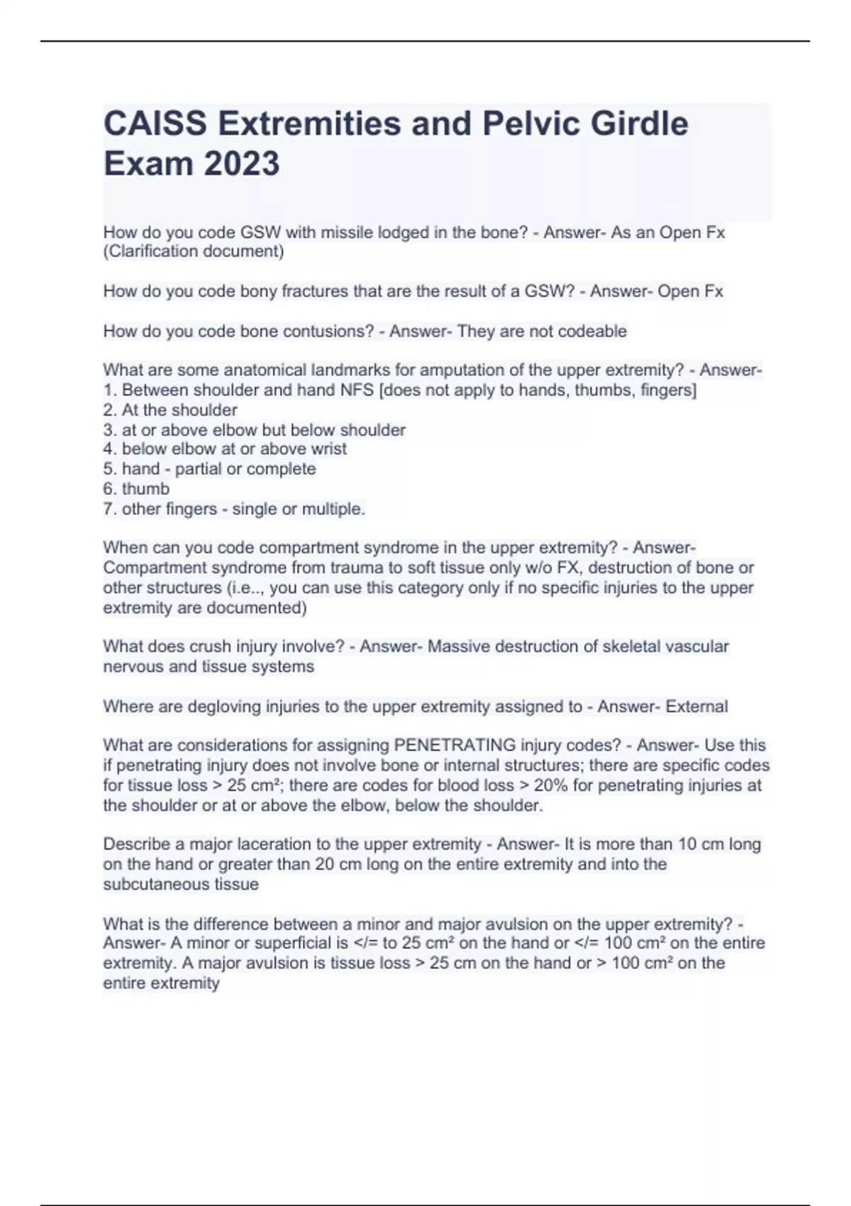 CAISS Extremities and Pelvic Girdle Exam 2023 - CAISS - Stuvia US