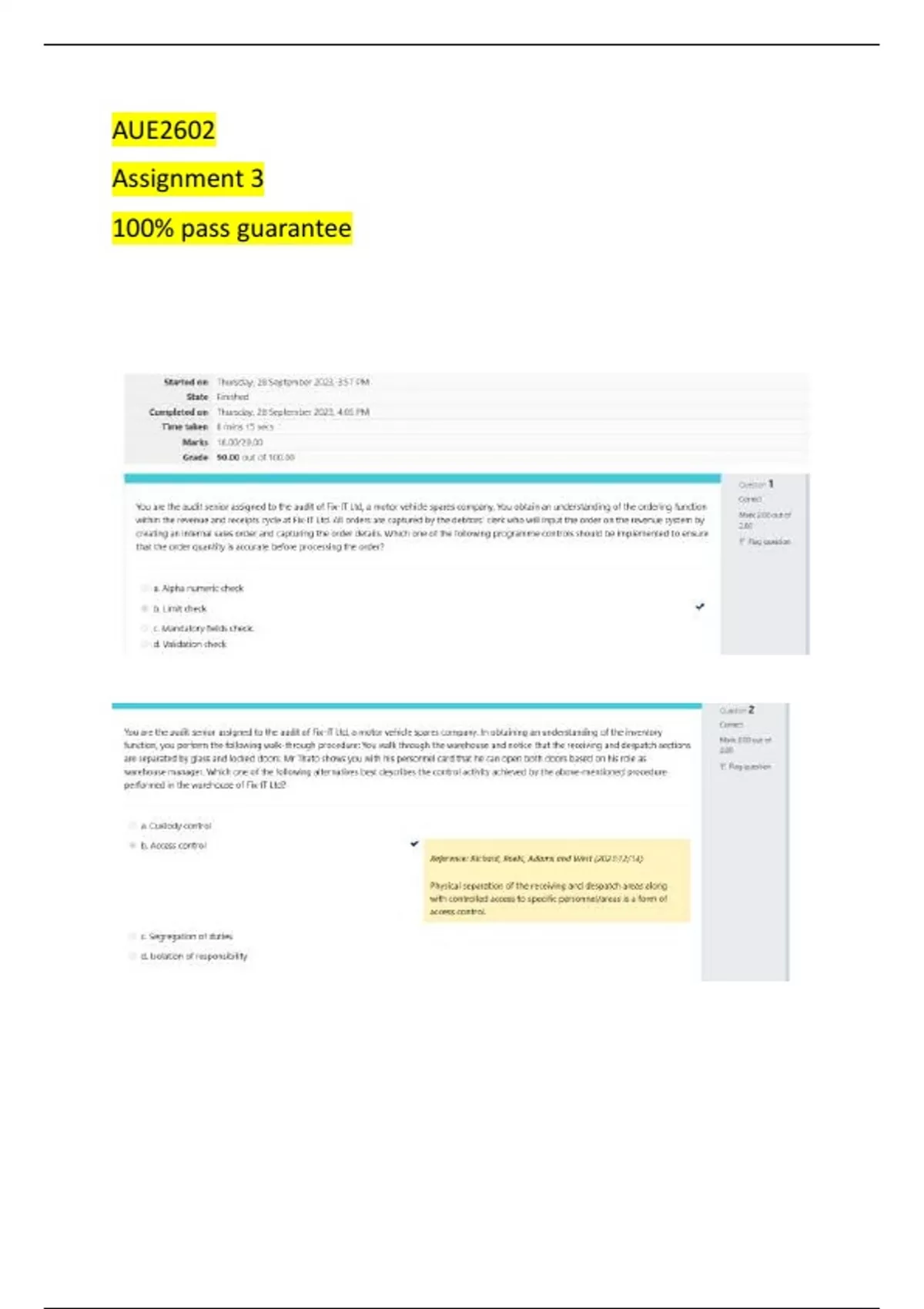 AUE2602 ASS3_100% GUARATEED - Corporate Governance in Accountancy ...