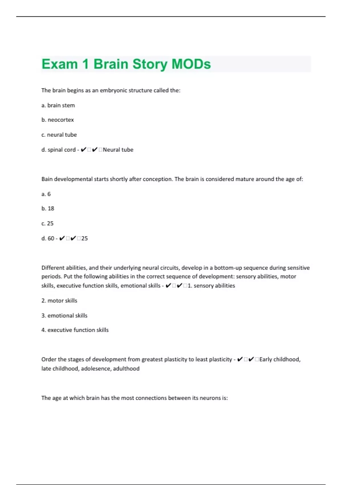 Brain Story 55 Questions With Correct Solutions - Brain Story - Stuvia US