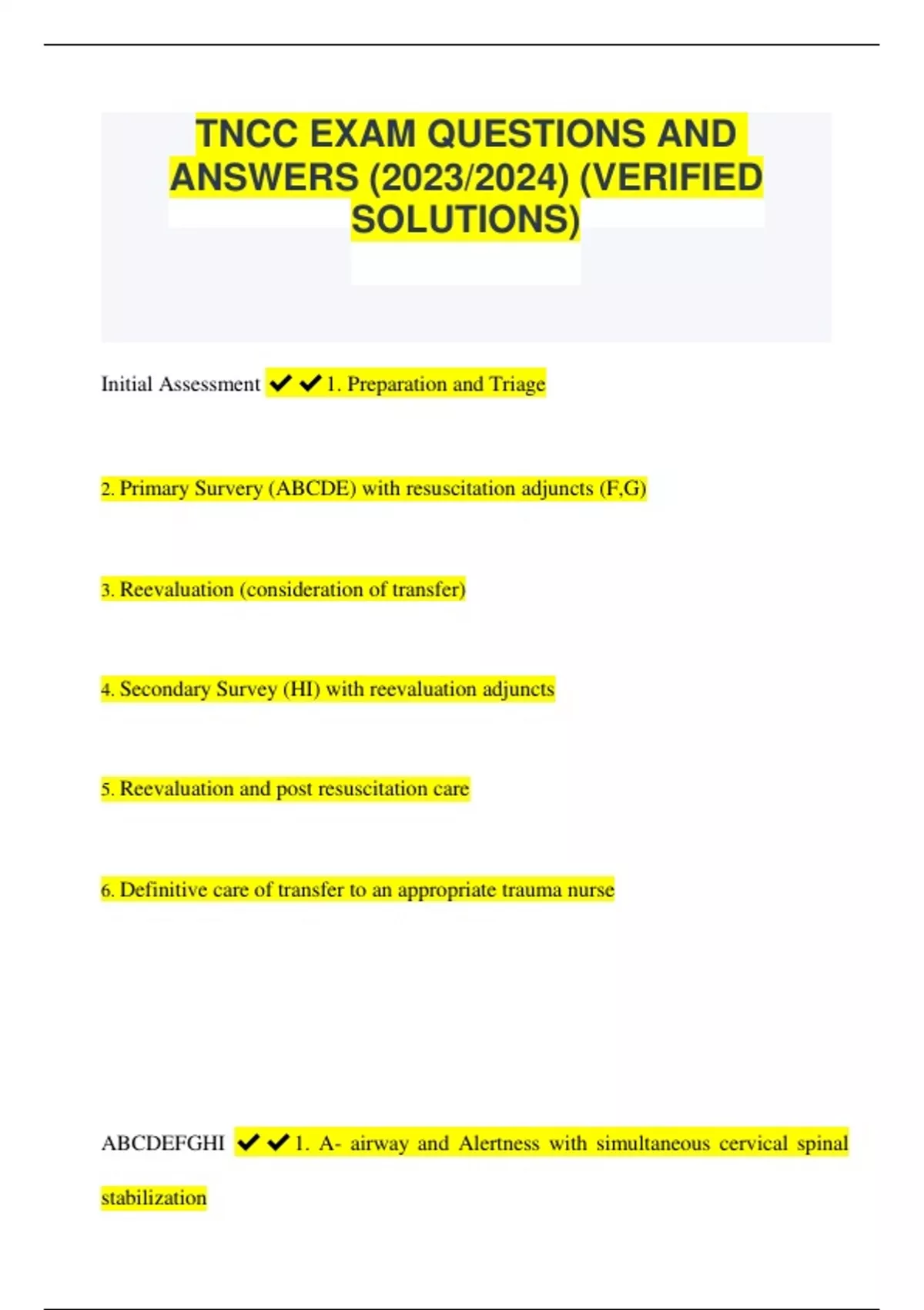 TNCC EXAM QUESTIONS AND ANSWERS (2023/2024) (VERIFIED SOLUTIONS) - TNCC ...