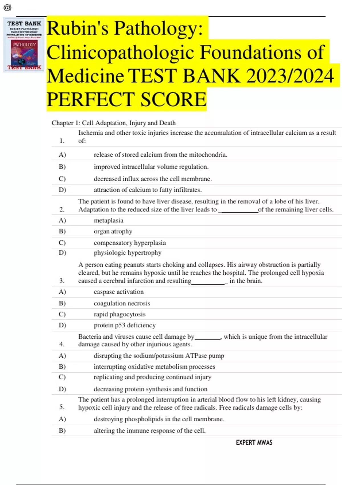 Rubin's Pathology: Clinicopathologic Foundations of Medicine TEST BANK ...