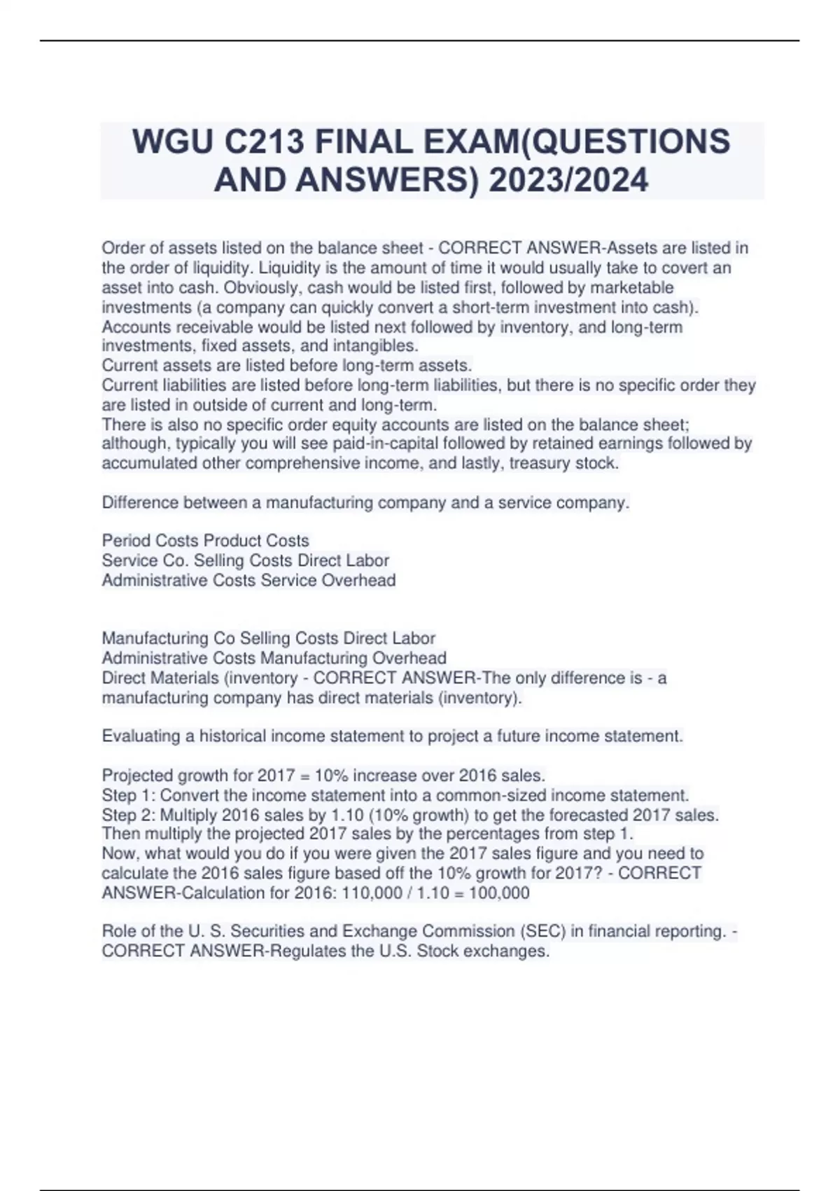 WGU C213 FINAL EXAM(QUESTIONS AND ANSWERS) 2023/2024 - WGU C213 - Stuvia US