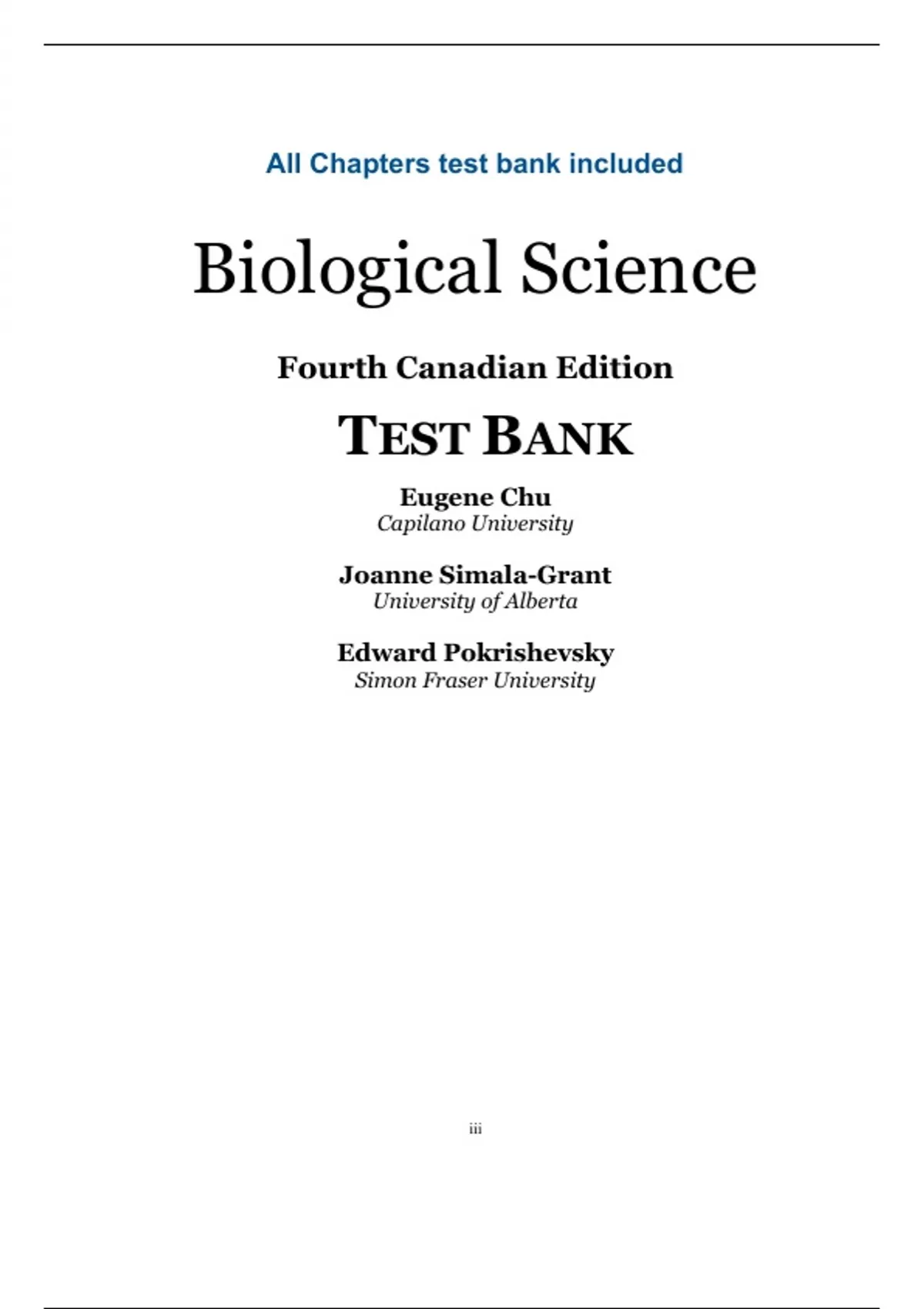 Test Bank for Biological Science, 4th Canadian Edition by Scott Freeman ...