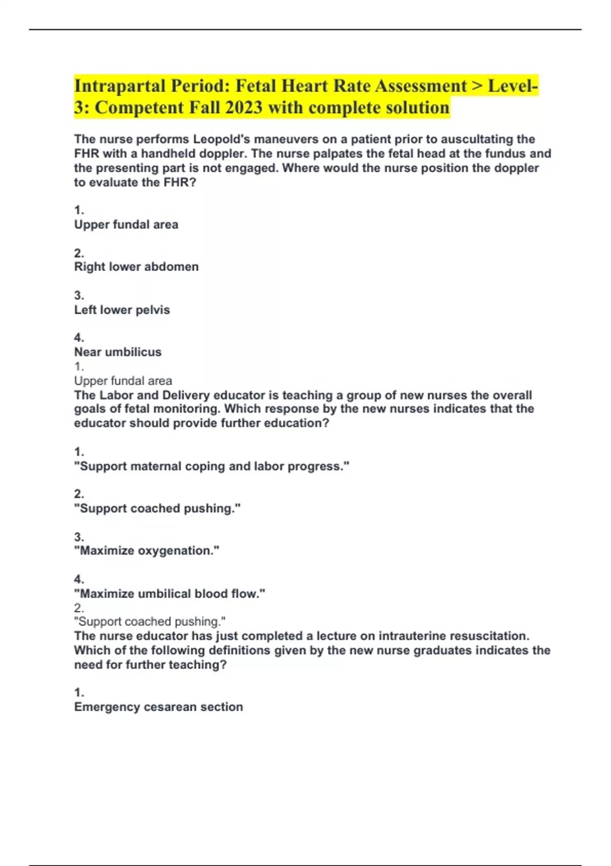 Intrapartal Period: Fetal Heart Rate Assessment Level- 3: Competent ...