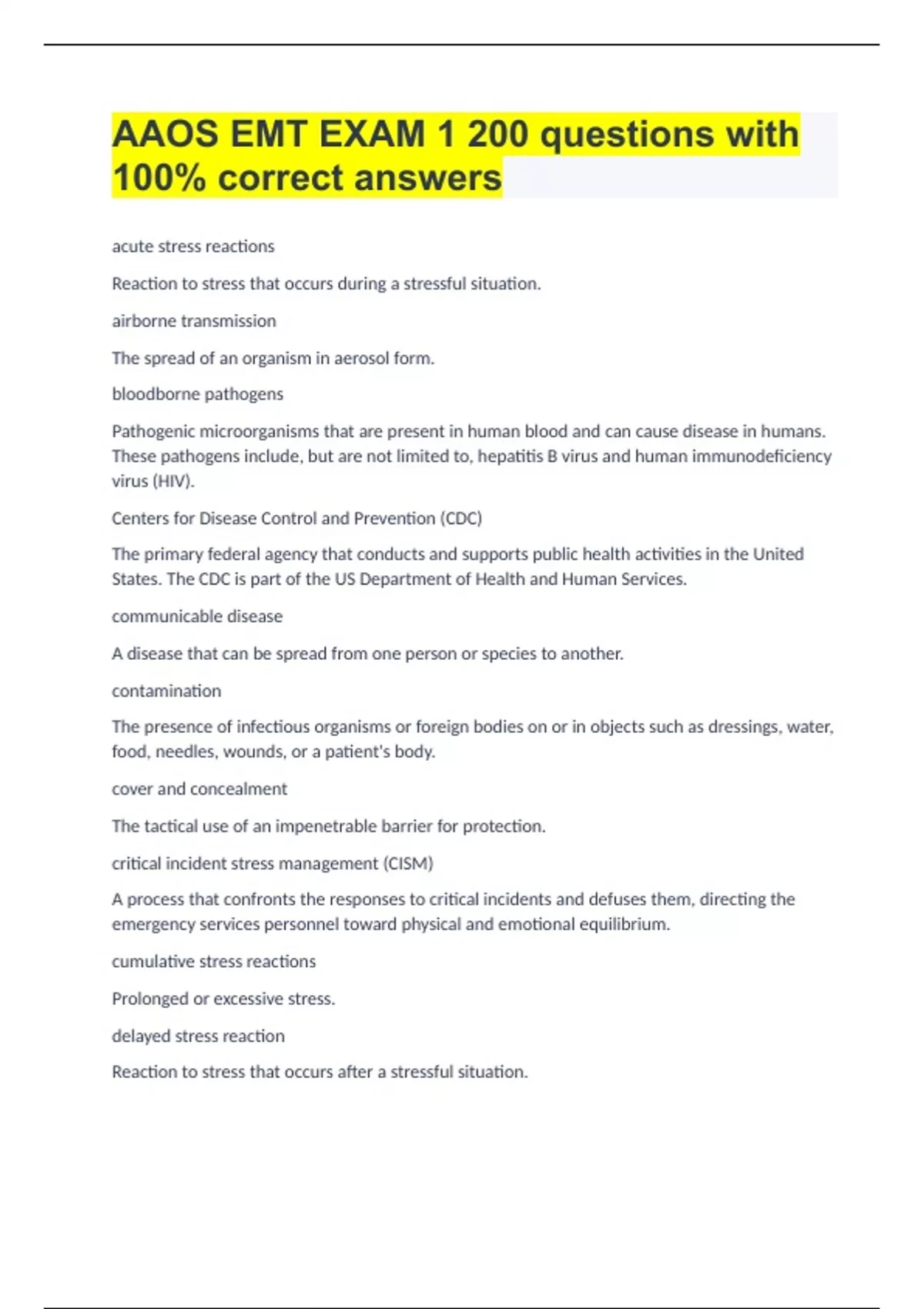 AAOS EMT EXAM PACK 2023 ALL WITH 100% CORRECT ANSWERS|GUARANTEED ...