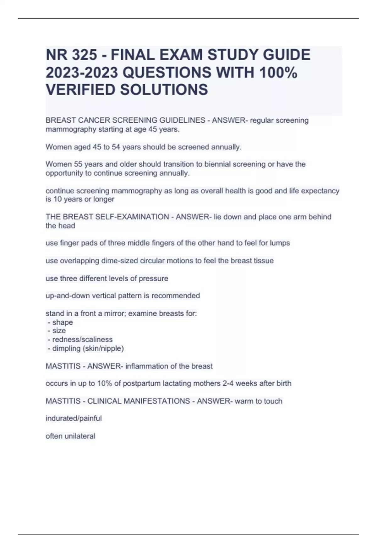 NR 325 - FINAL EXAM STUDY GUIDE QUESTIONS WITH 100% VERIFIED SOLUTIONS ...