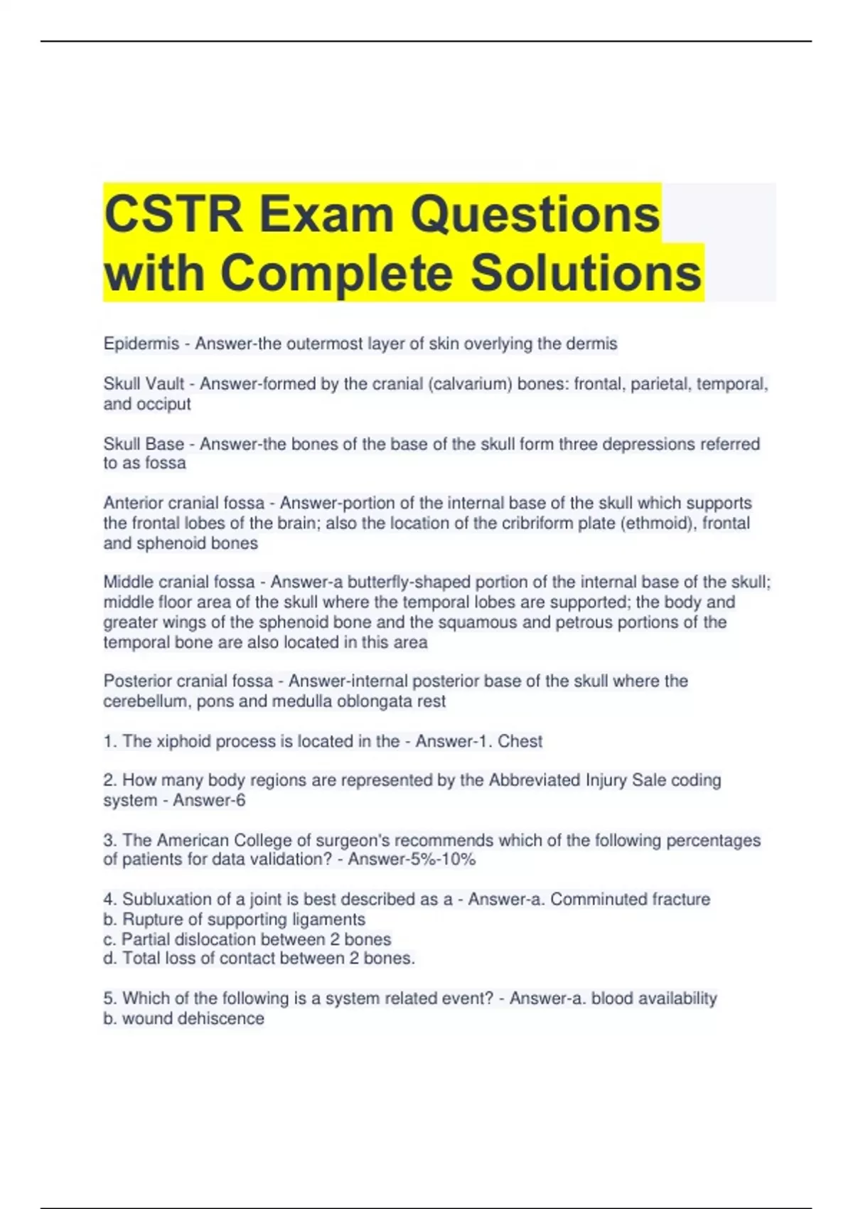 CSTR Exam Questions with Complete Solutions - CSTR - Stuvia US