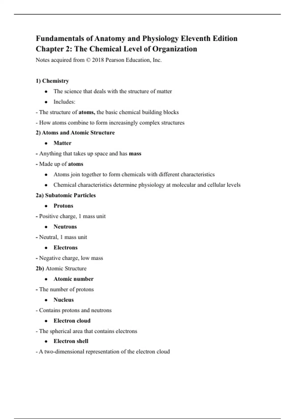 Anatomy and Physiology Chapter 2 Notes: The Chemical Level - BSC 2085 ...
