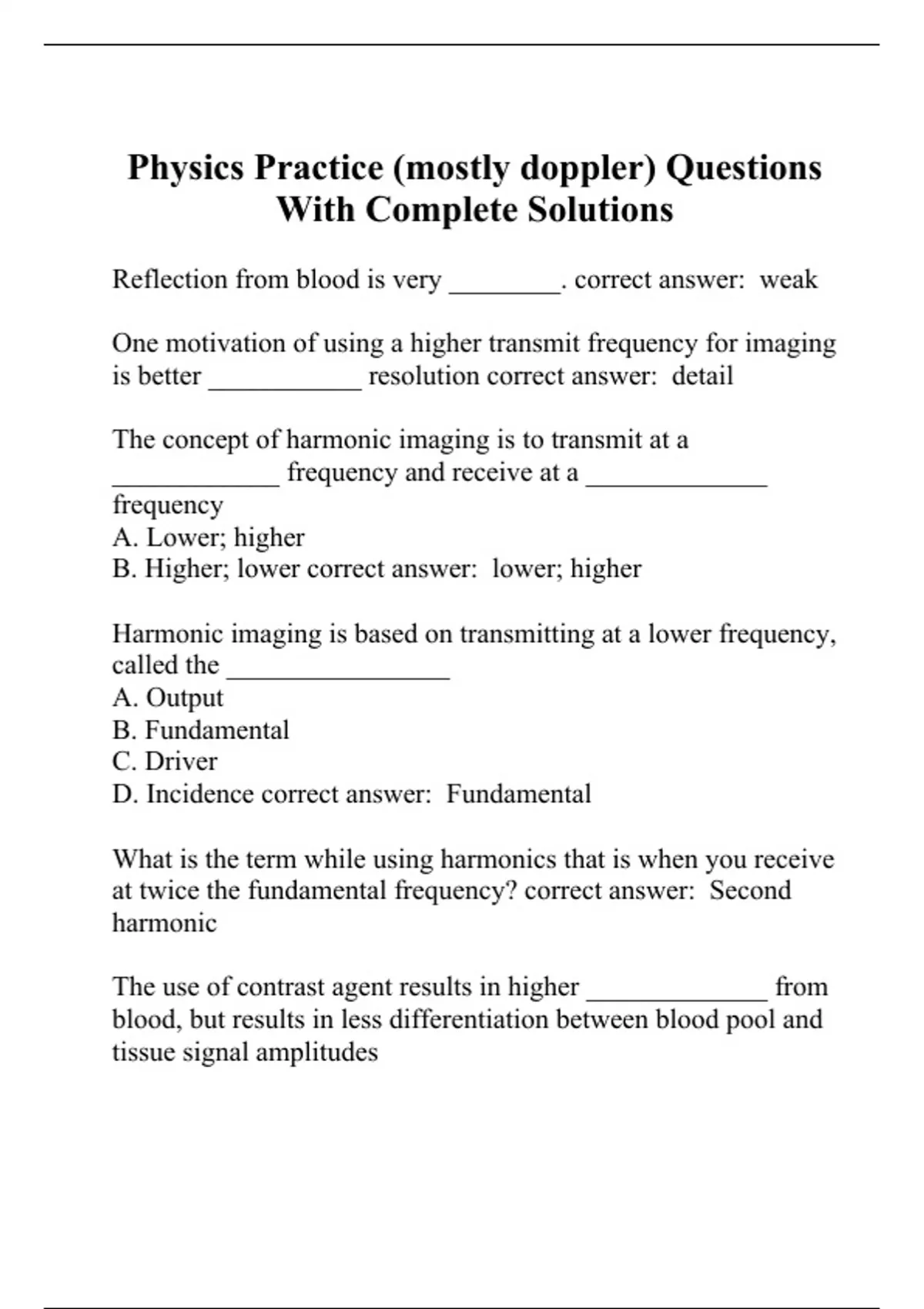 Physics Practice (mostly doppler) Questions With Complete Solutions ...
