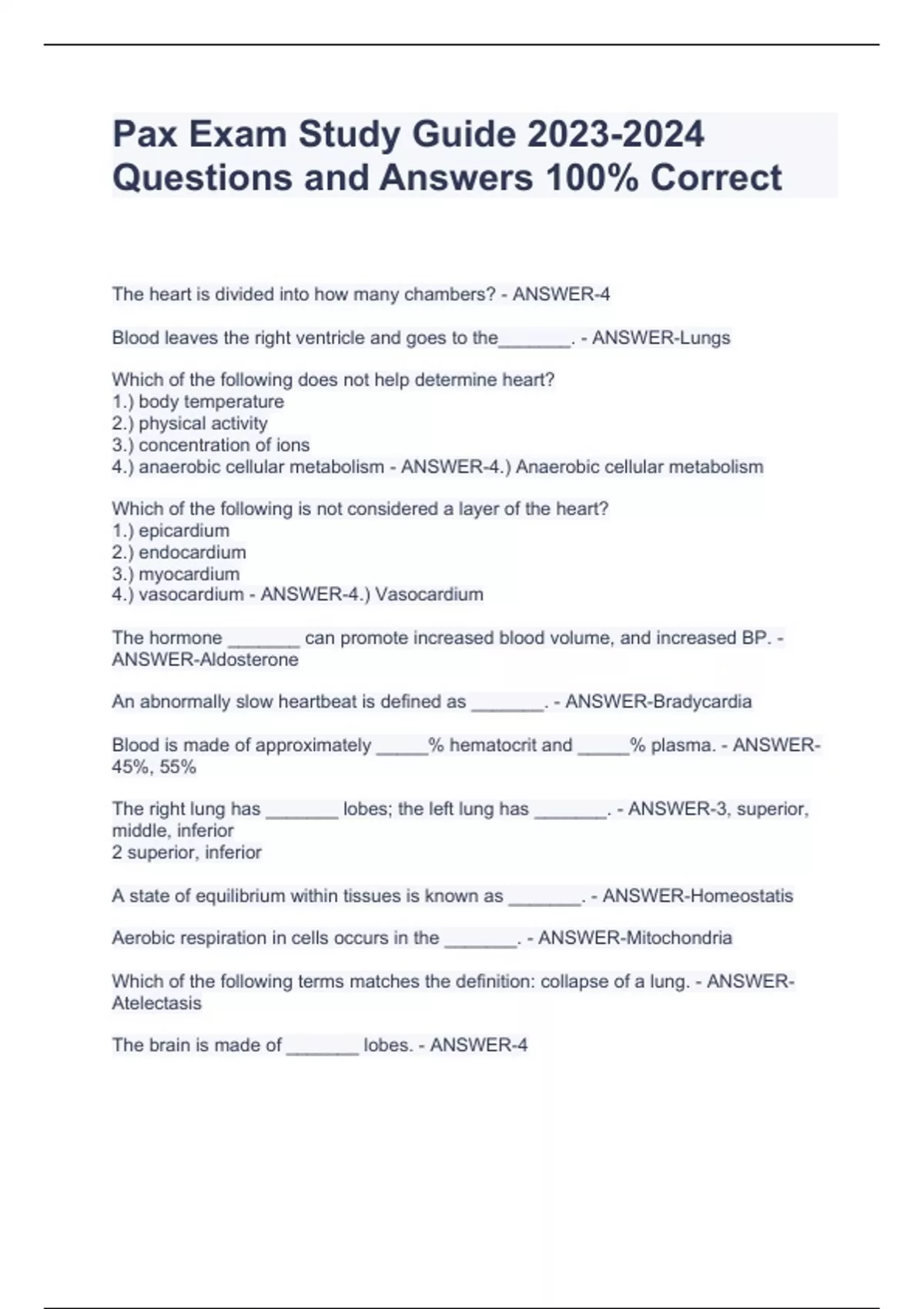 Pax Exam Study Guide Questions and Answers 100% Correct - Pax - Stuvia US