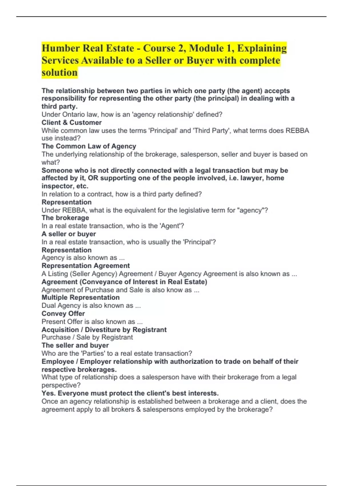 Humber Real Estate - Course 2, Module 1, Explaining Services Available ...