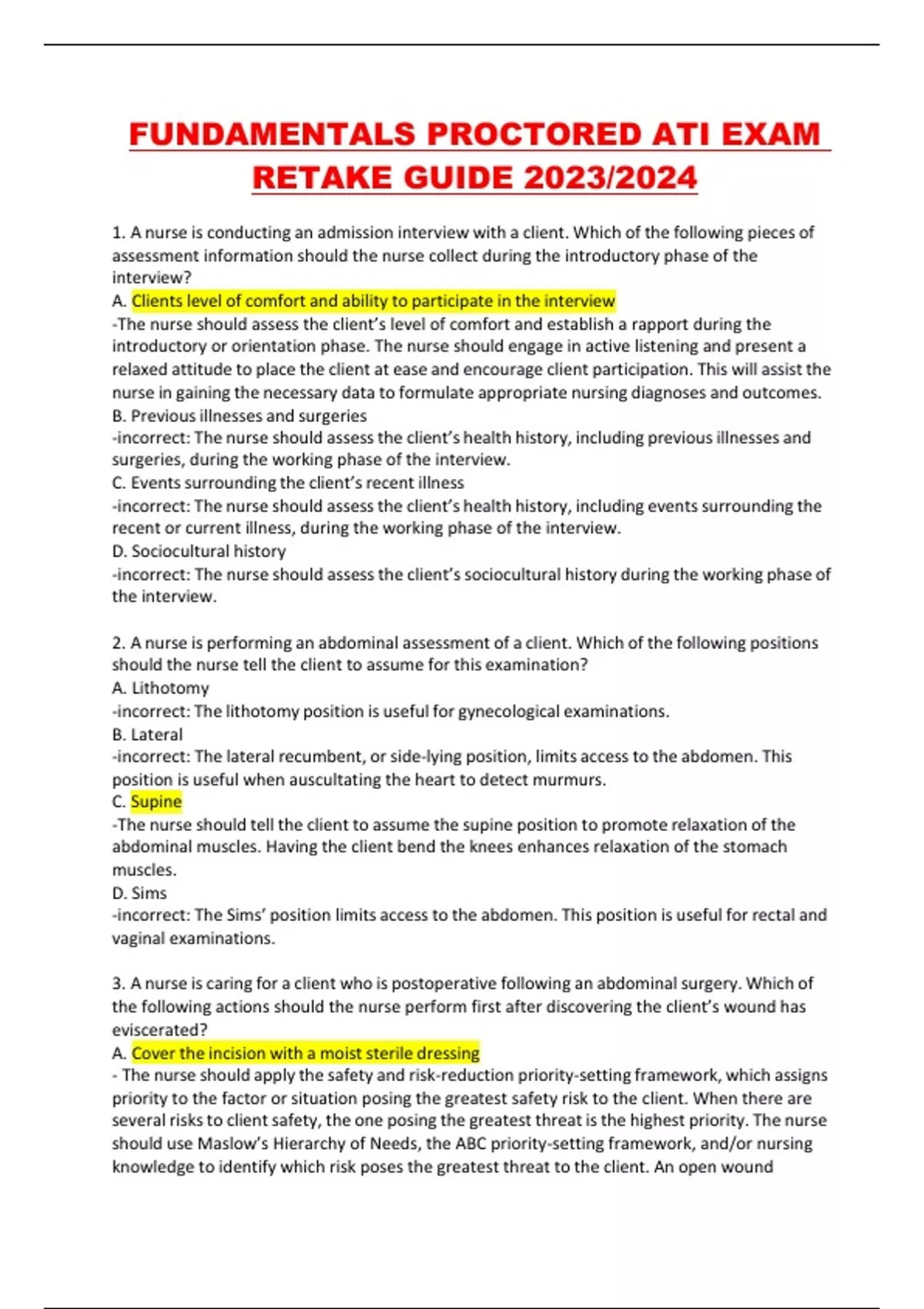 FUNDAMENTALS PROCTORED ATI EXAM RETAKE GUIDE 2023/2024 - FUNDAMENTALS ...