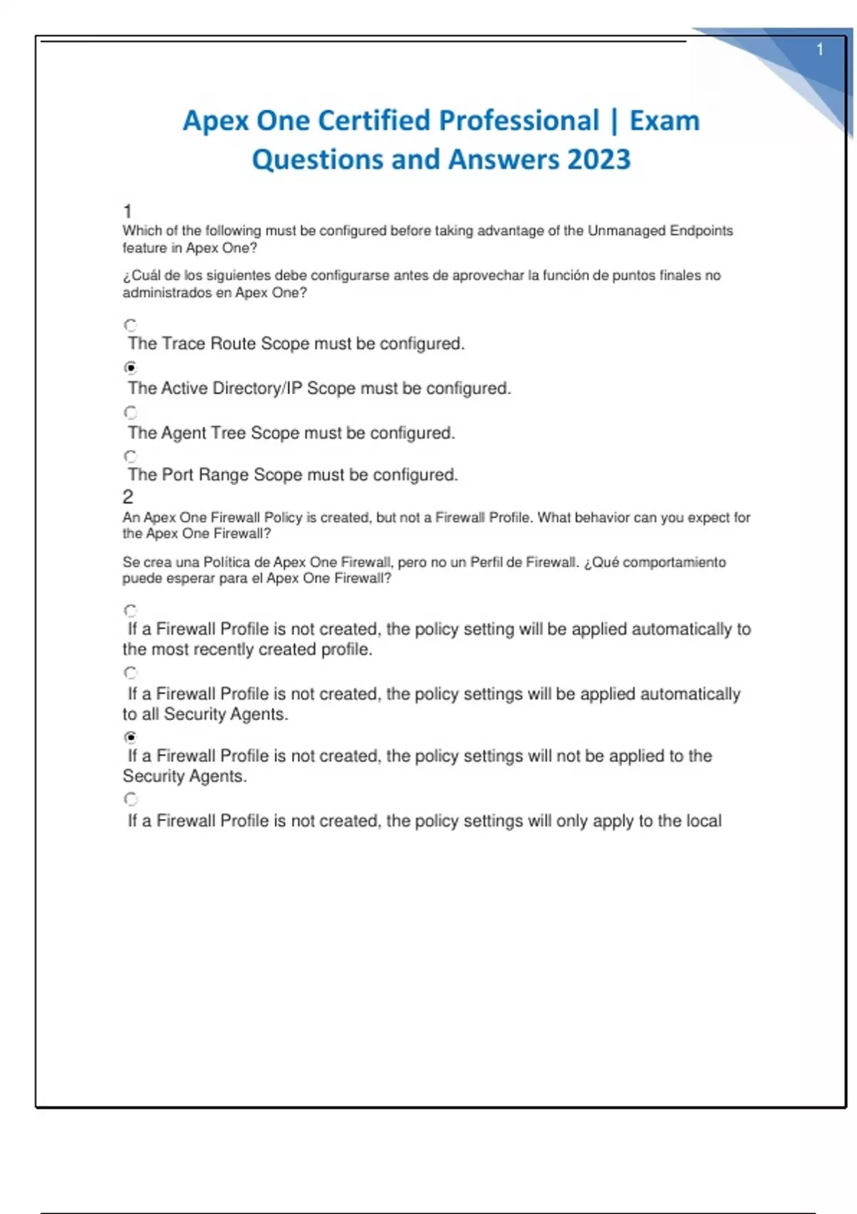 Apex One Certified Professional Exam Questions and Answers 2023. - COMP ...