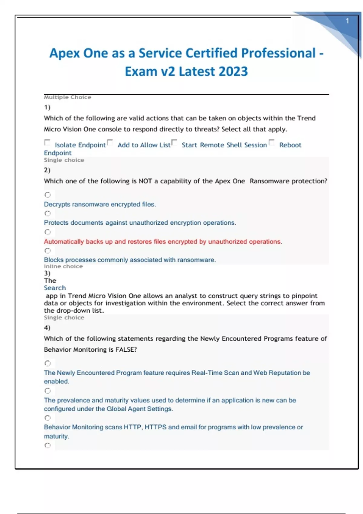 Apex One as a Service Certified Professional - Exam v2 Latest 2023 ...