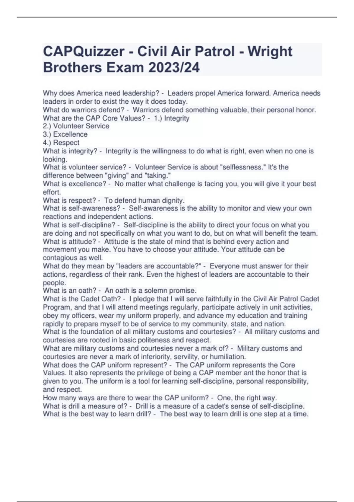 CAPQuizzer - Civil Air Patrol - Wright Brothers Exam 2023/24 - Civil ...