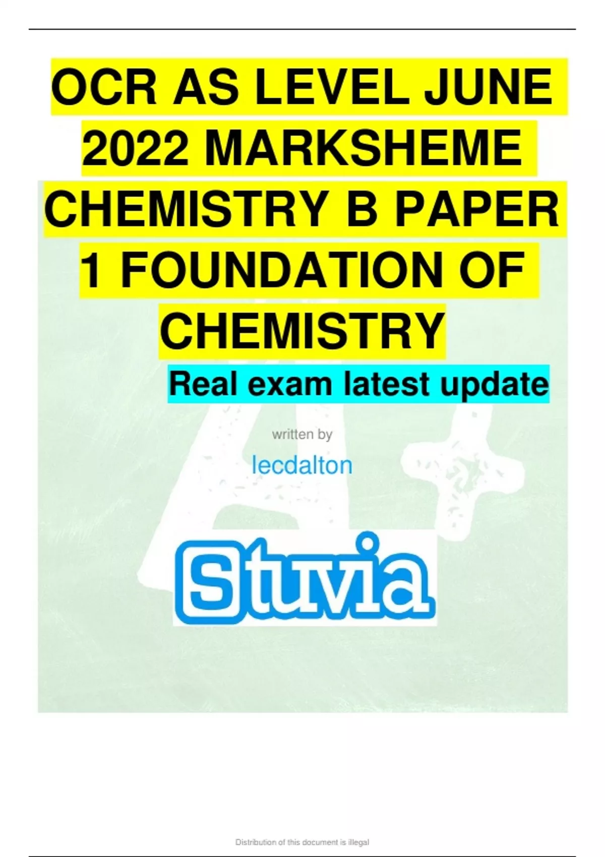 OCR AS LEVEL JUNE 2022 MARKSHEME CHEMISTRY B PAPER 1 FOUNDATION OF ...