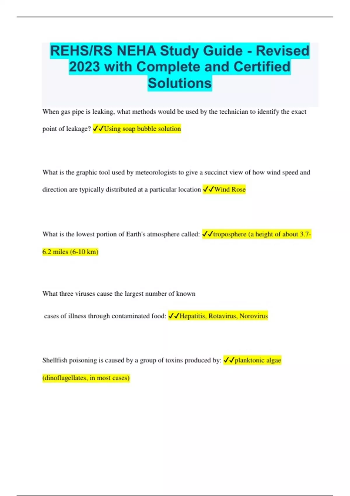 REHS/RS NEHA Study Guide - Revised 2023 with Complete and Certified ...