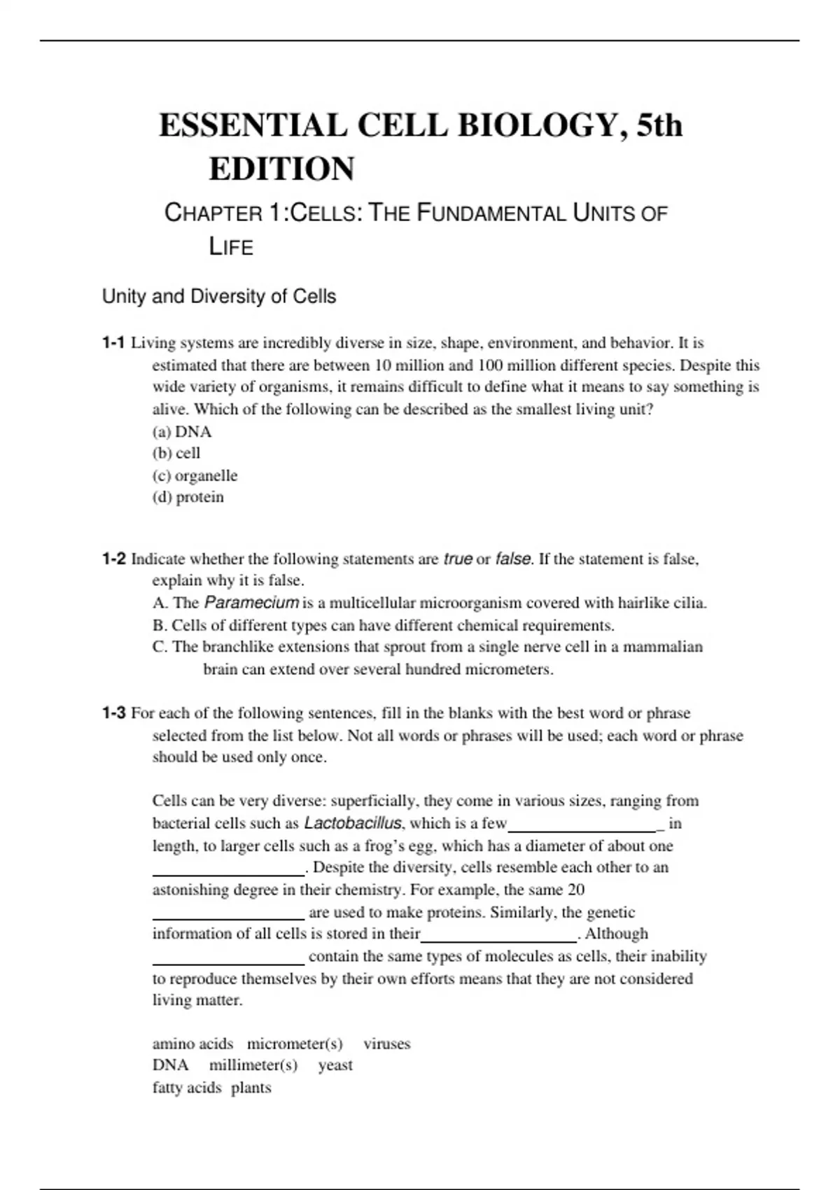 Essential Cell Biology 5th Edition Alberts Hopkin Test Bank - BIO 101 ...