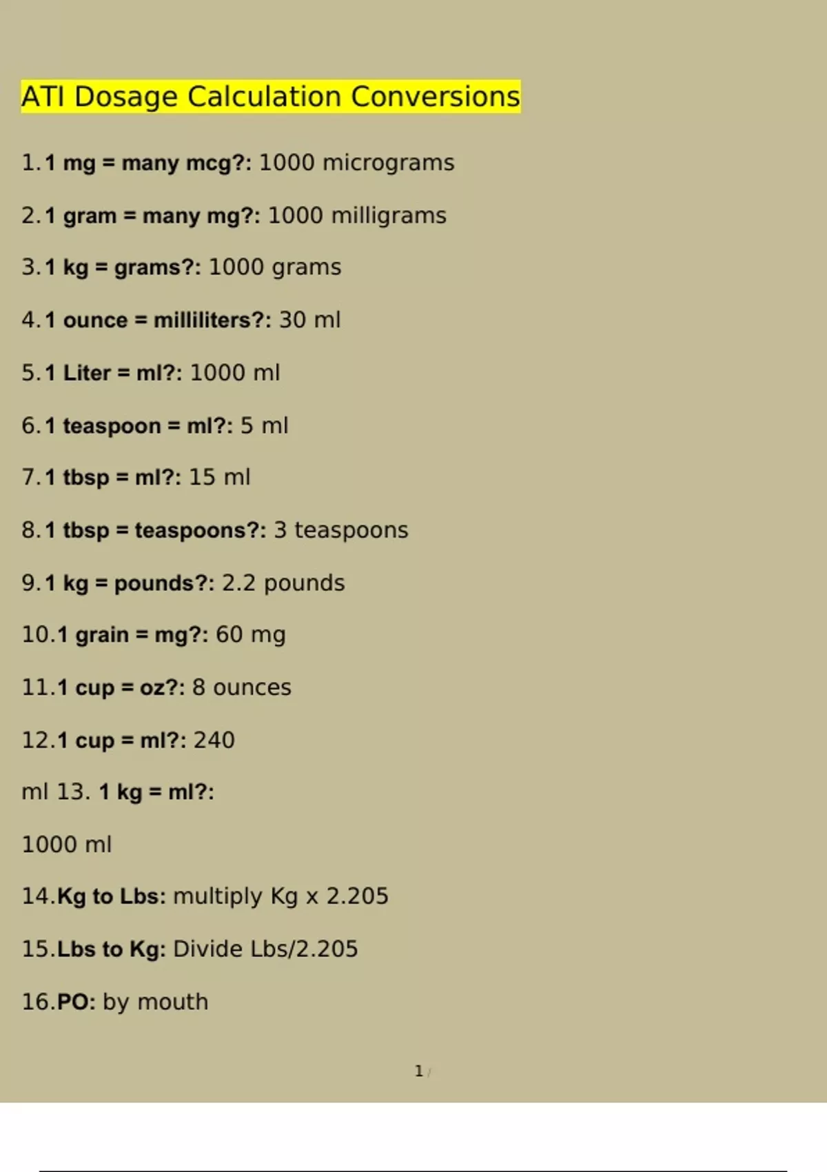 ATI Critical Care Dosage Calculations Conversions correct solutions (A+ ...