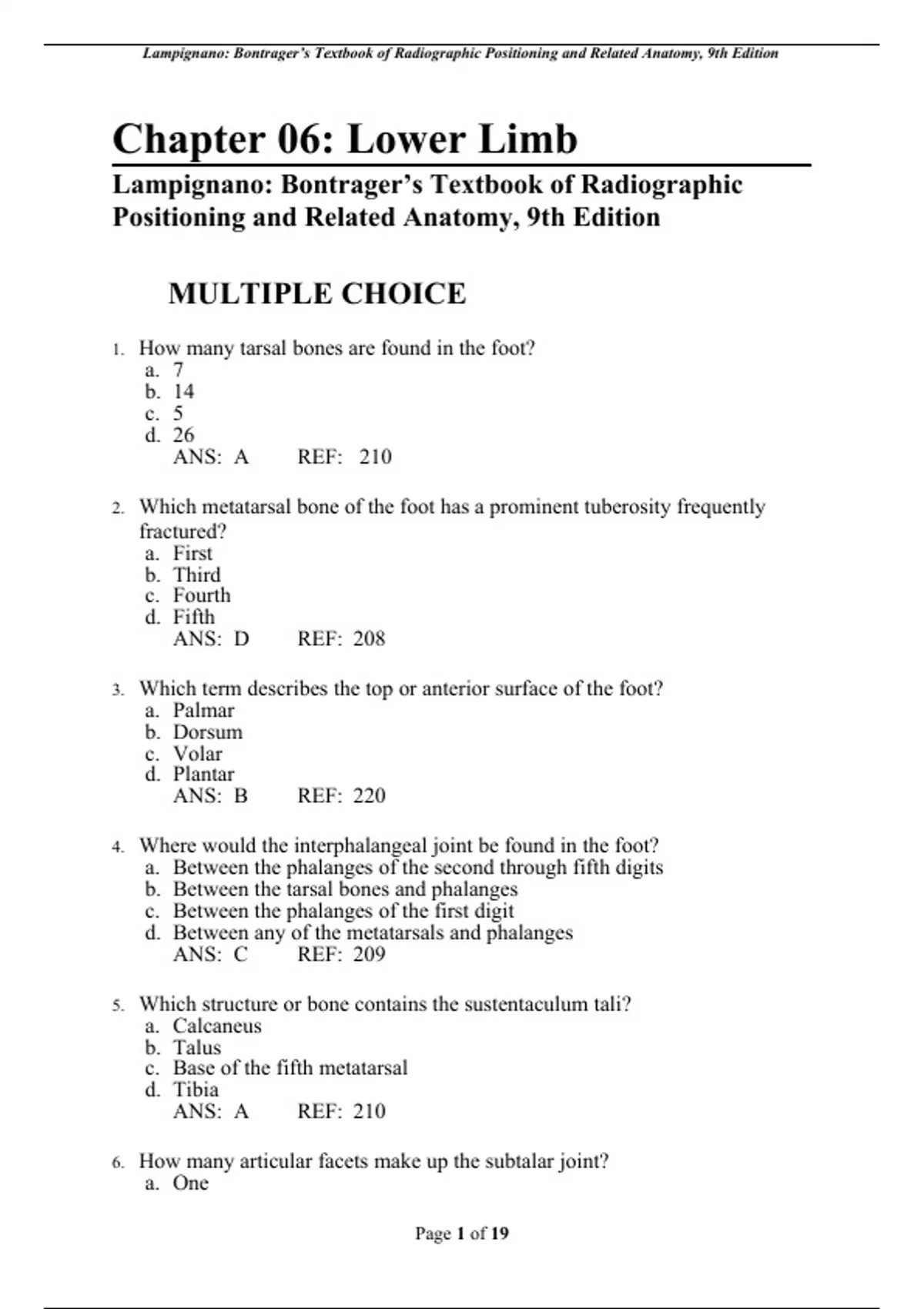 Chapter 06: Lower Limb Lampignano: Bontrager’s Textbook of Radiographic ...