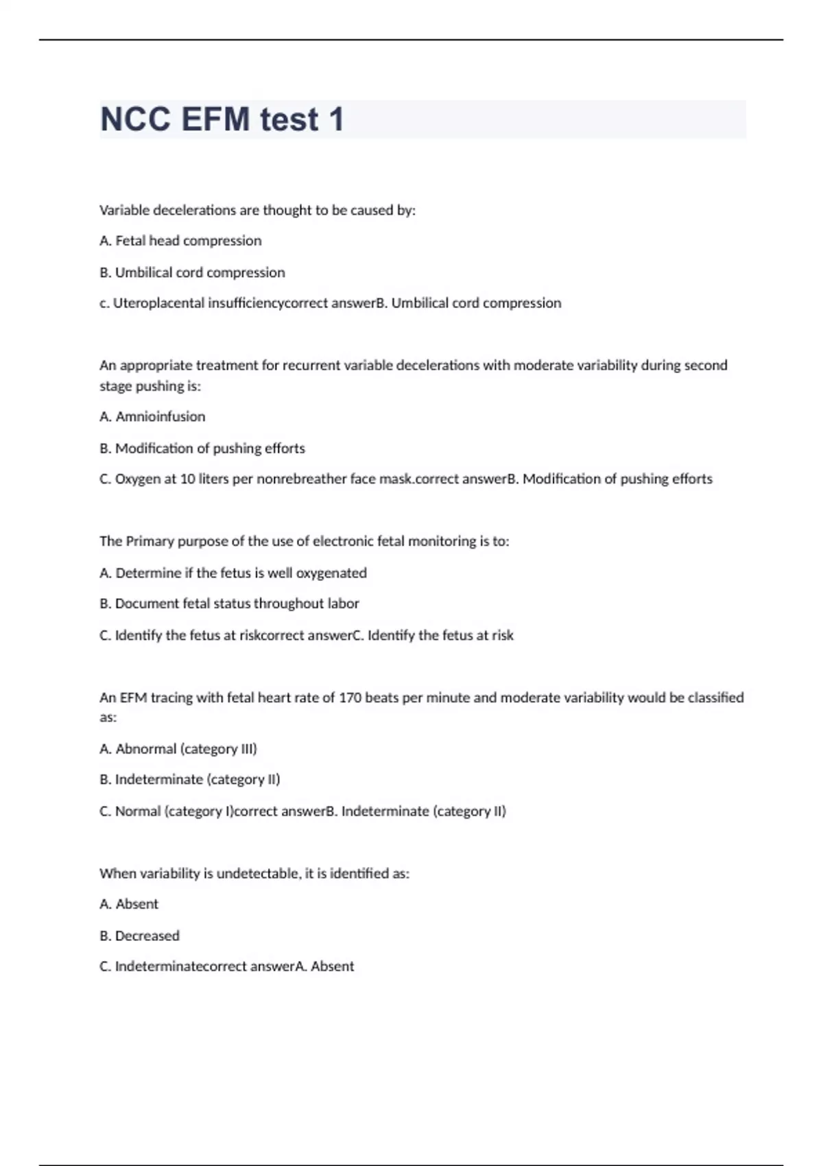 NCC EFM test 1 questions with correct answers - Ncc efm - Stuvia US