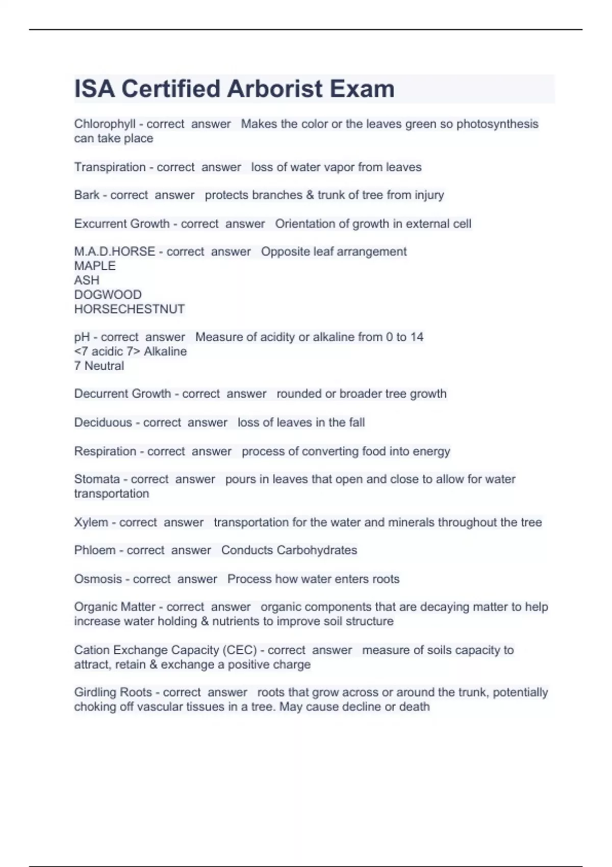 ISA Certified Arborist Exam Question and answers 100% correct 2023 ...