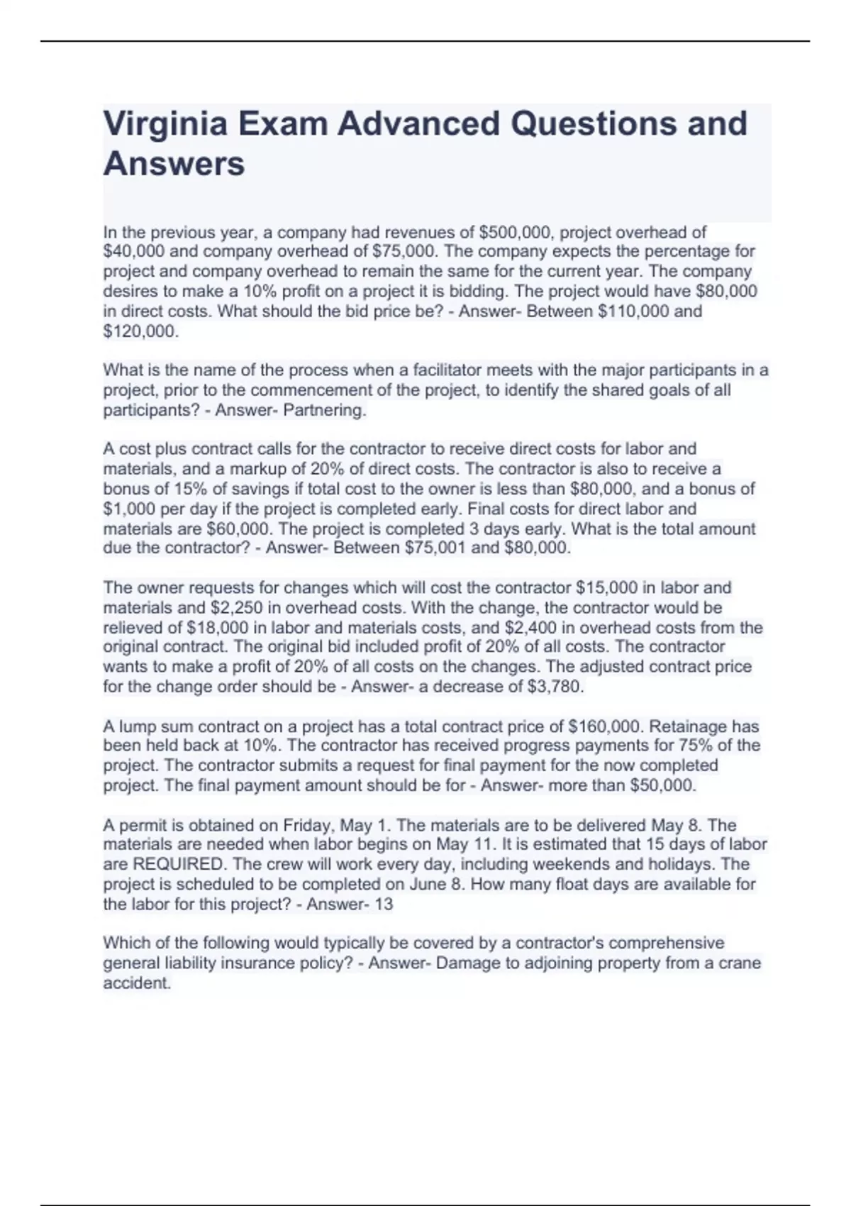 Virginia Exam Advanced Questions and Answers - Virginia - Stuvia US