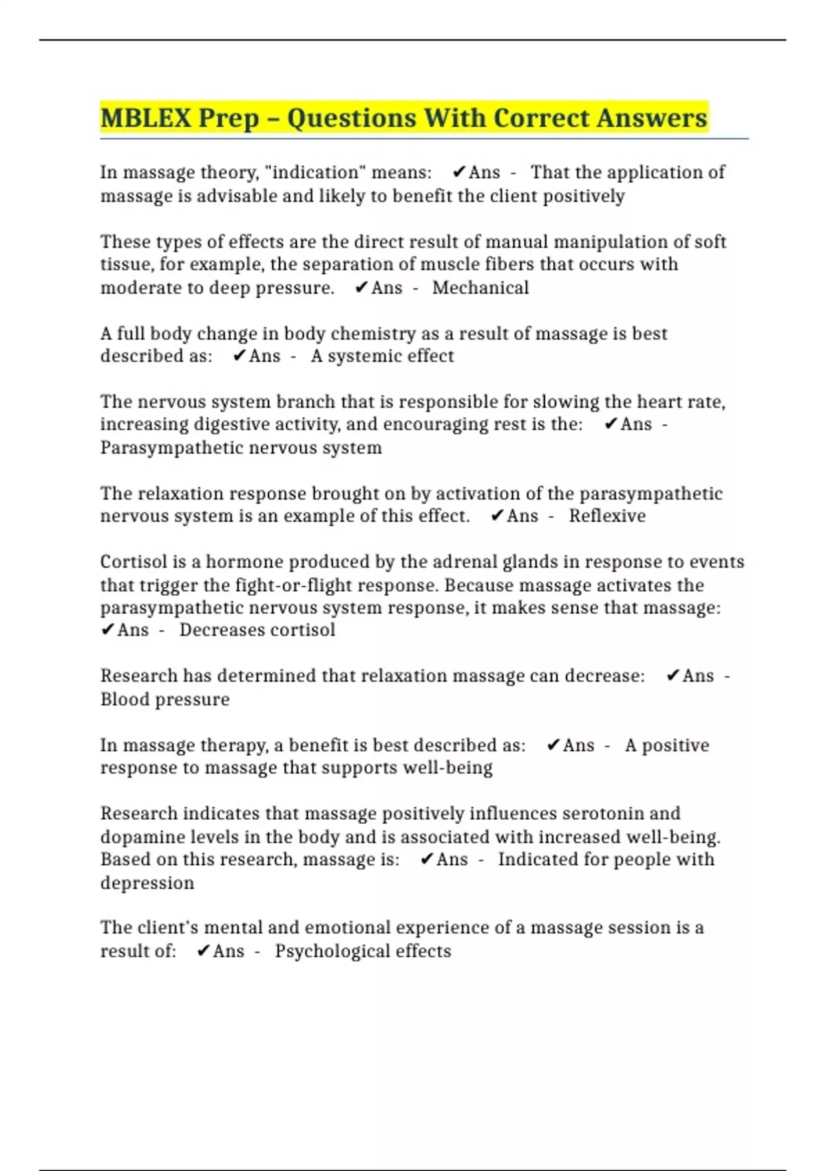 MBLEX Prep – Questions With Correct Answers - MBLEx - Stuvia US