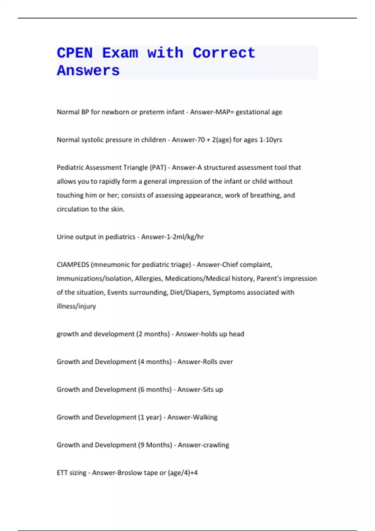 CPEN Exam with Correct Answers - CPEN - Stuvia US