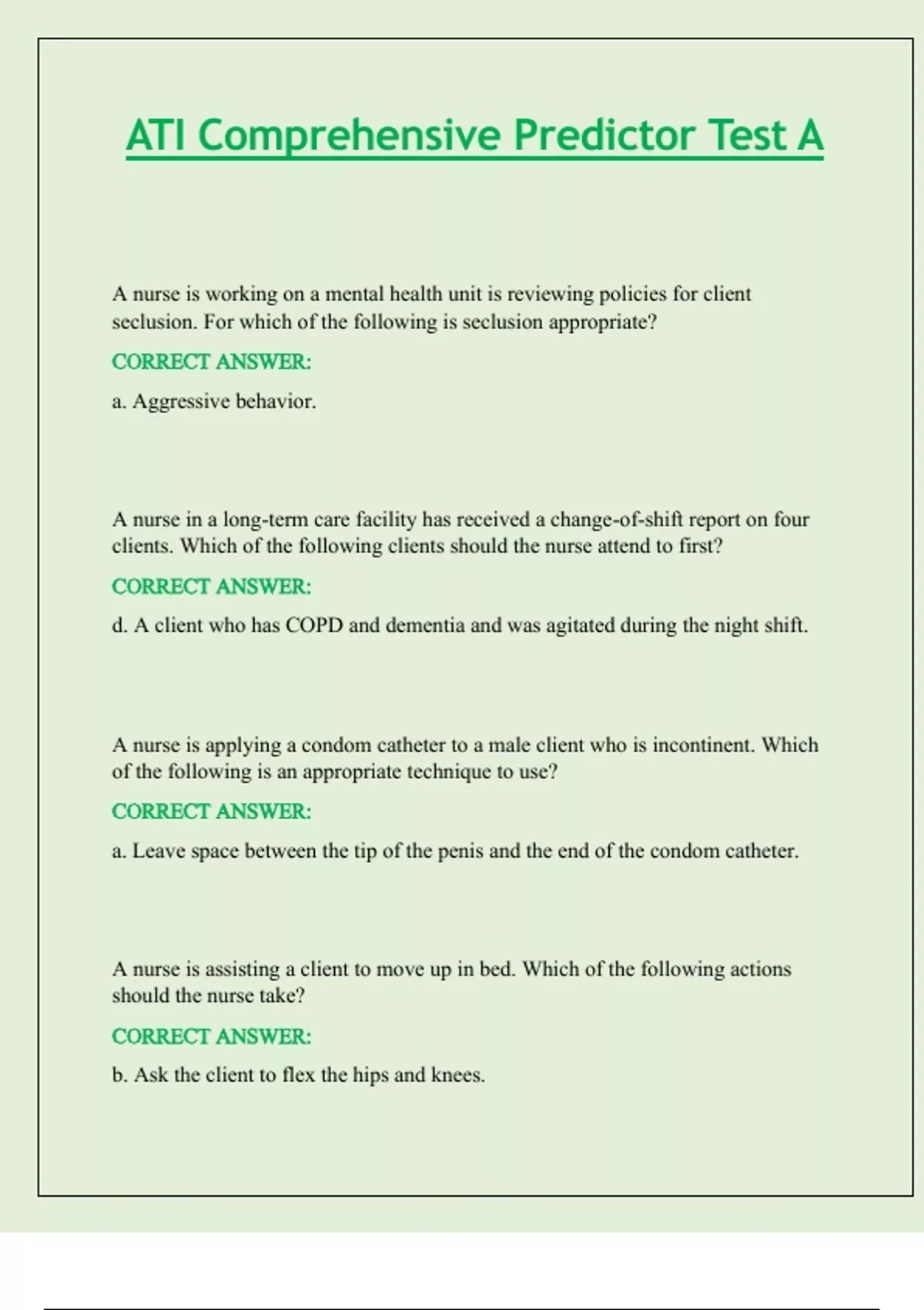 ATI Comprehensive Predictor Test A; 100% Correct Graded A (Latest 2023 ...