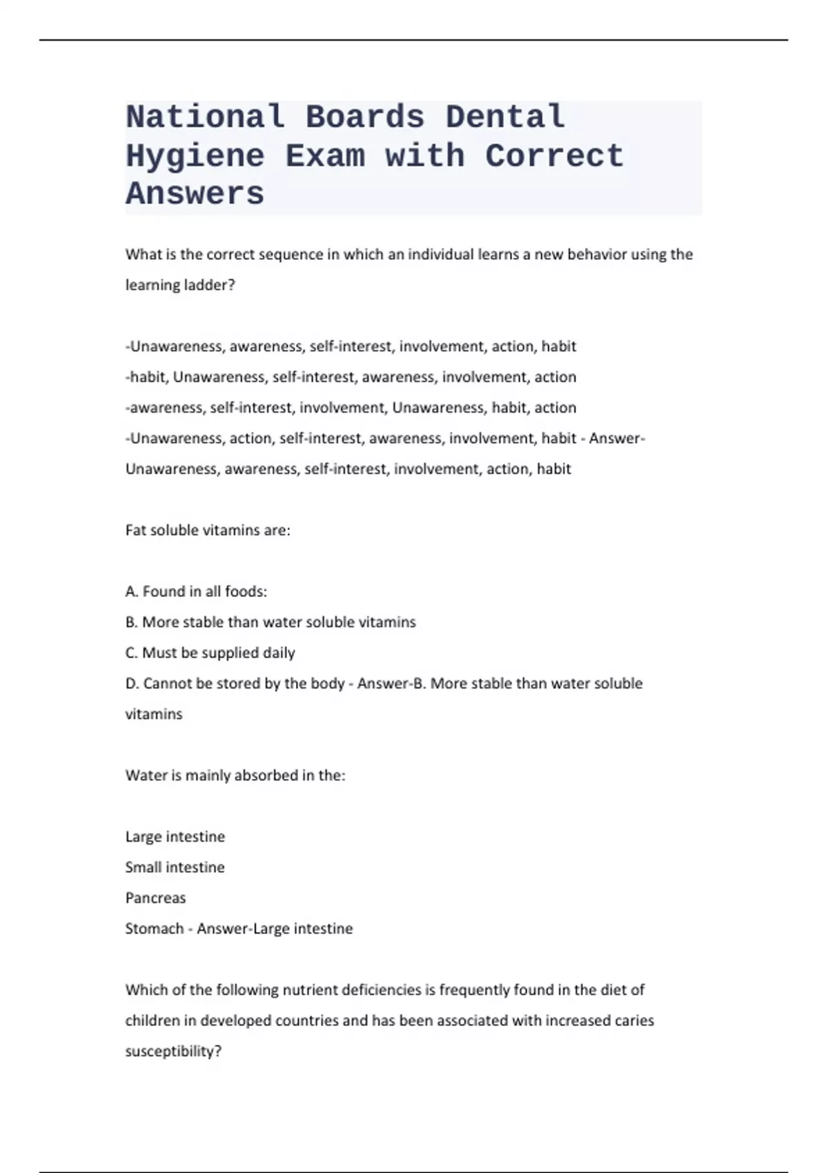 National Boards Dental Hygiene Exam with Correct Answers - National ...