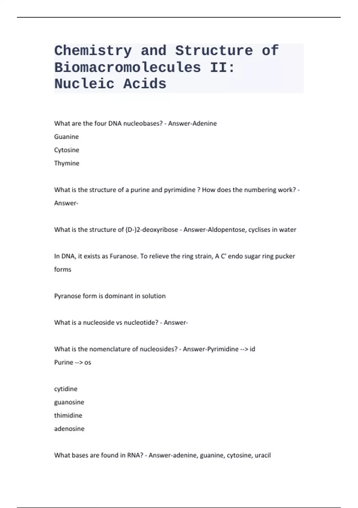Chemistry and Structure of Biomacromolecules II: Nucleic Acids ...