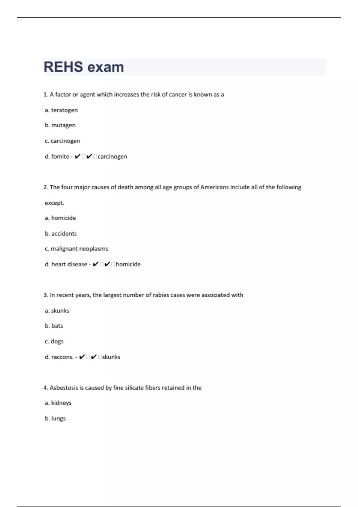 REHS exam|233 Practice Questions With Complete Solutions - REHS - Stuvia US