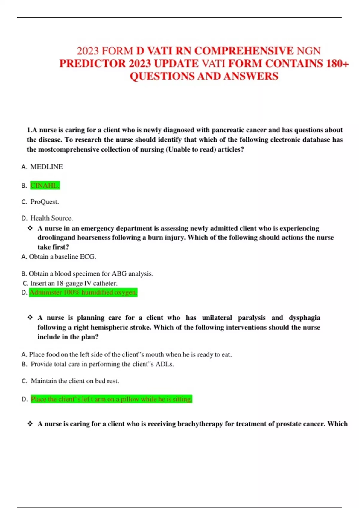 VATI RN COMPREHENSIVE 2023 FORM D NGN PREDICTOR VATI RN COMPREHENSIVE ...