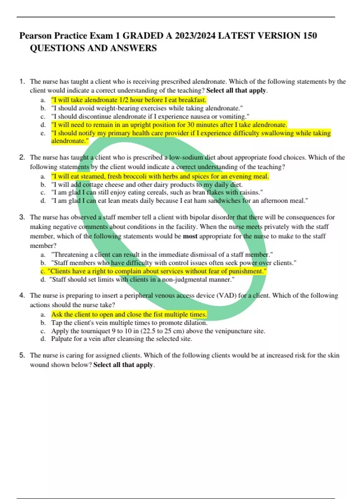 Pearson Practice Exam 1 GRADED A 2023/2024 LATEST VERSION 150 QUESTIONS ...