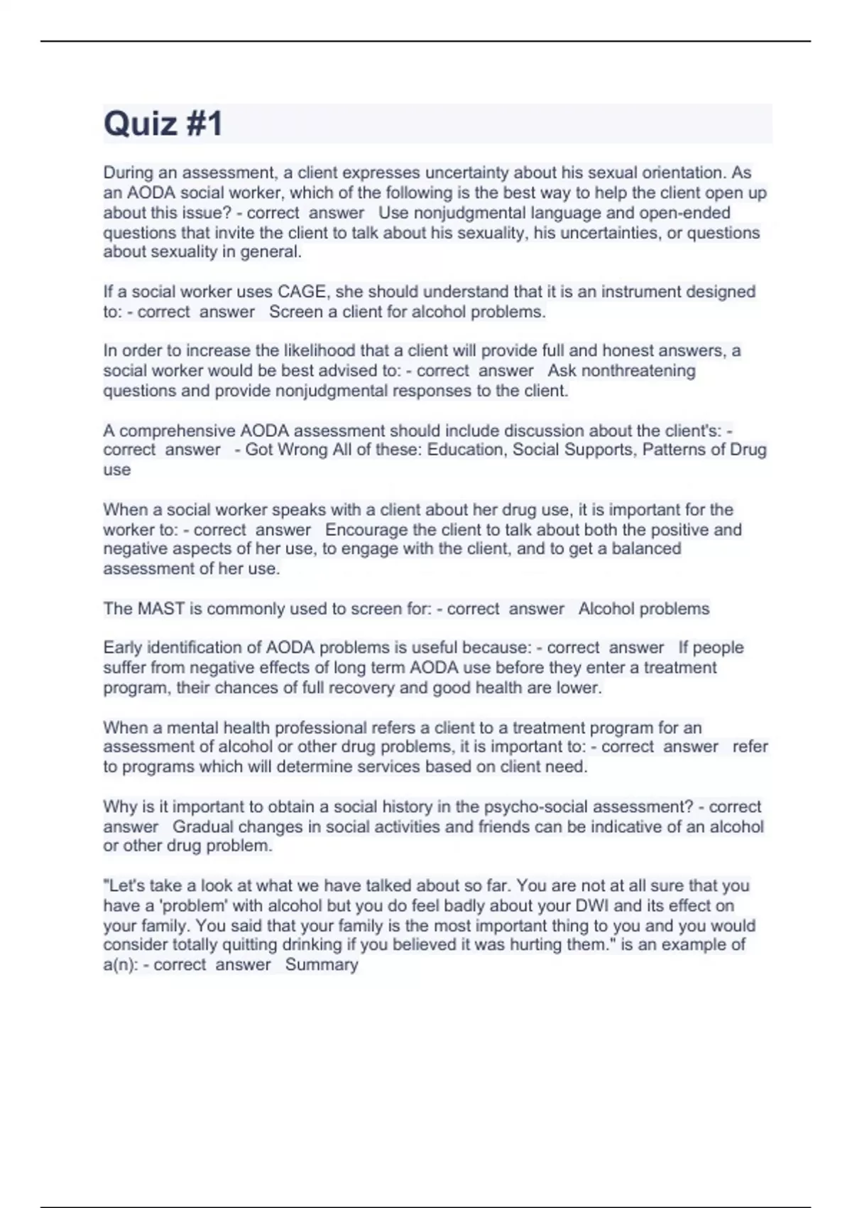 Quiz questions and answers 100% correct 2023 - AODA - Stuvia US